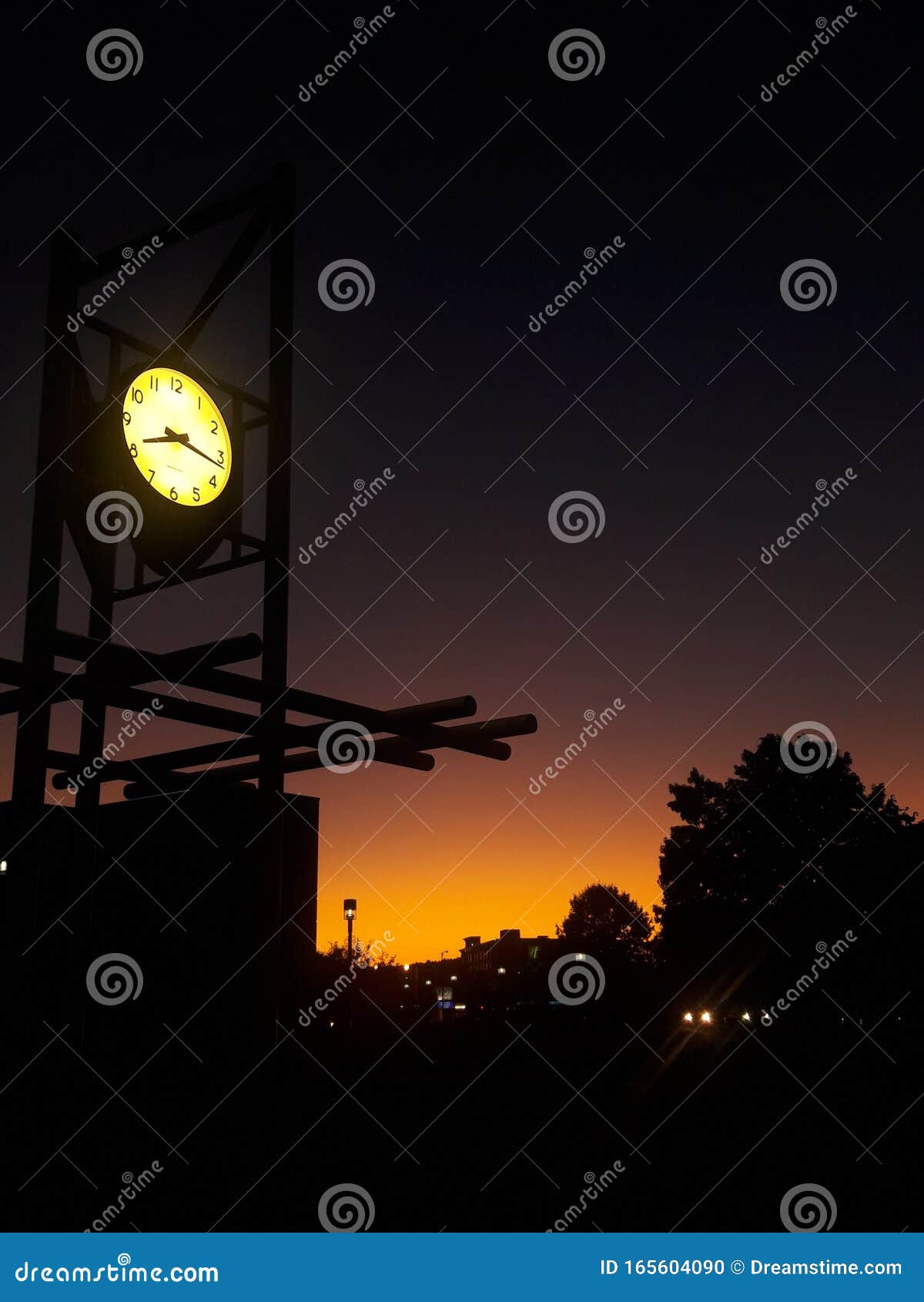 Orange Sunset Clock Tower Campus Stock Photo - Image of clock, sunset ...