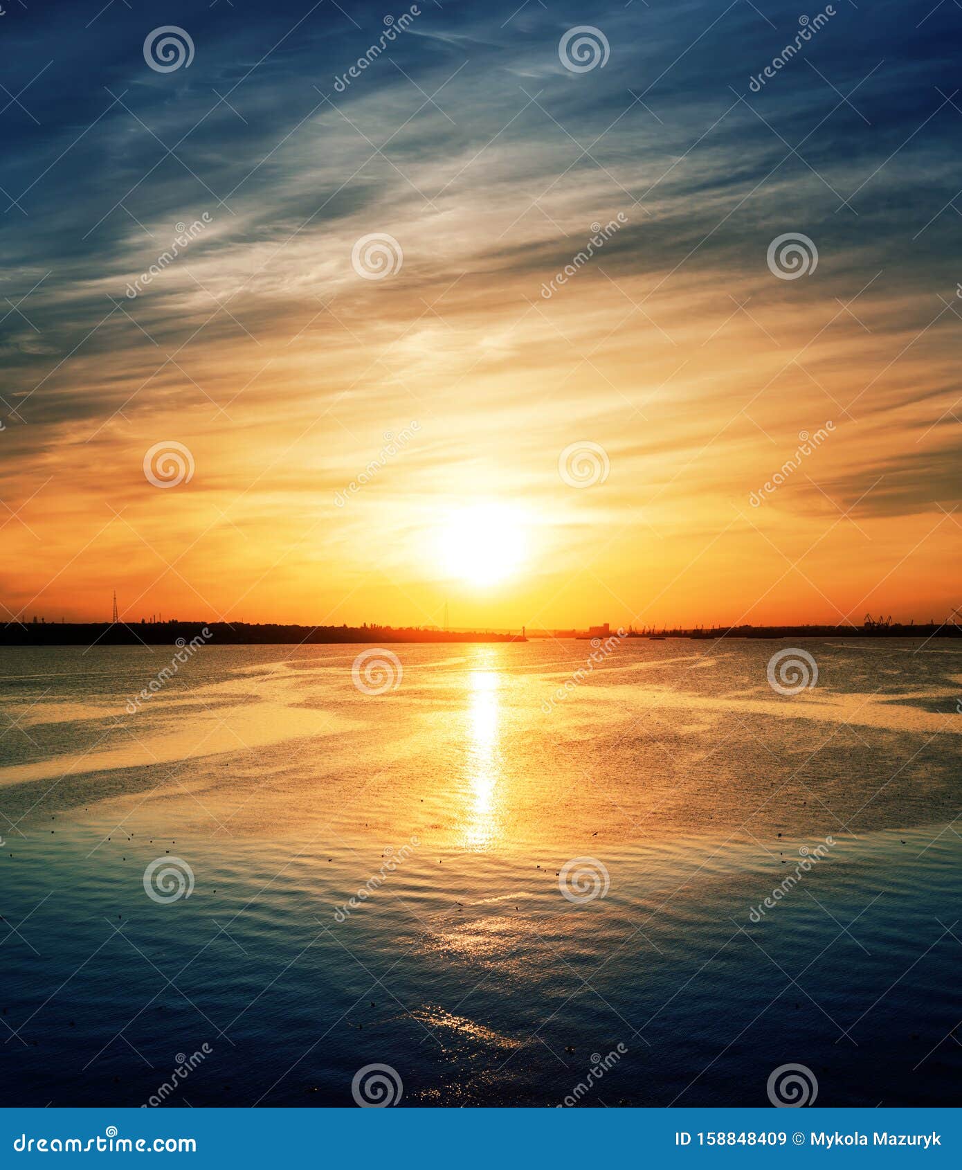 Orange Sunset in Dramatic Clouds Over River Stock Image - Image of ...