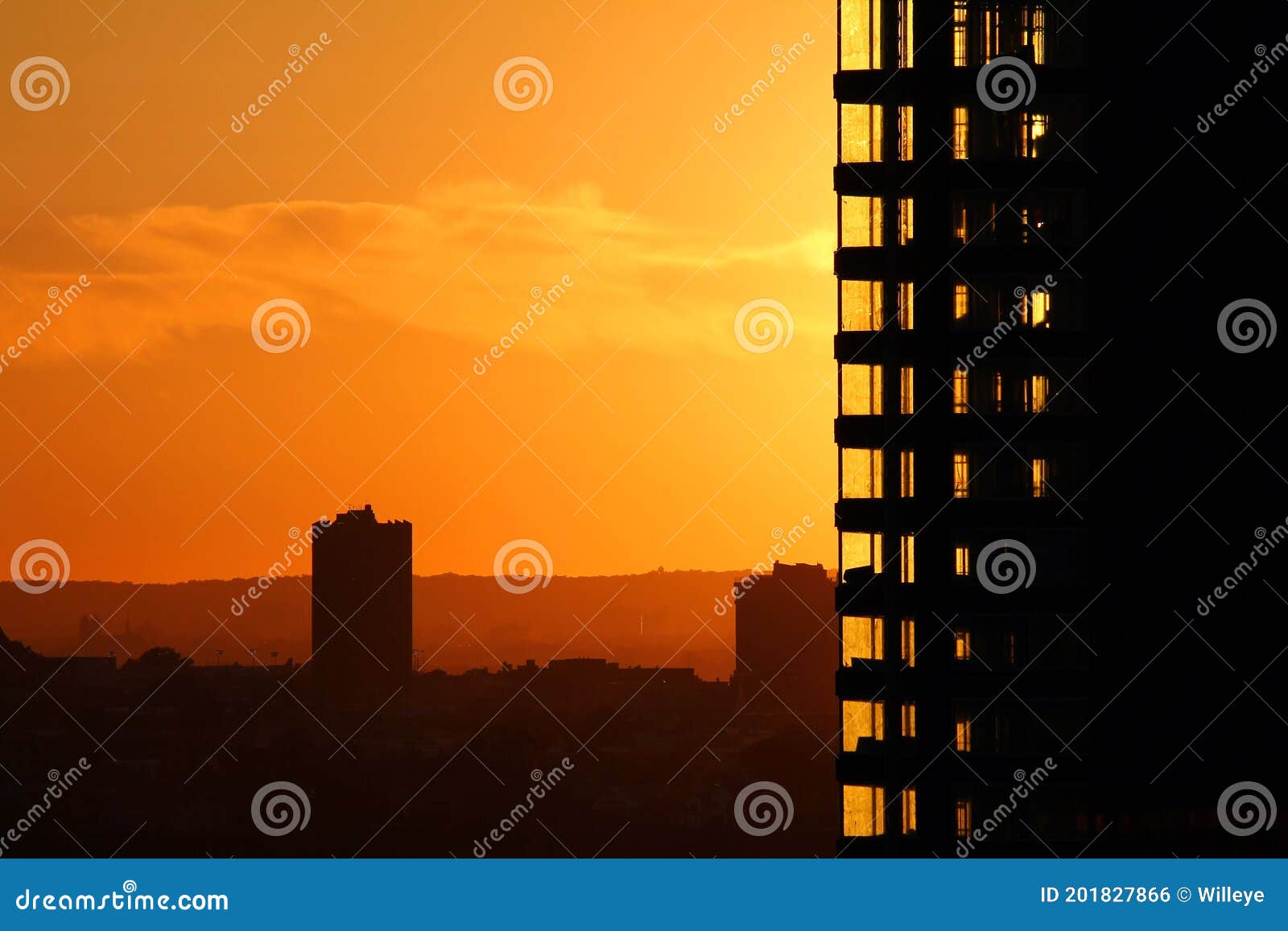 The Orange Sunset and the High Rise Buildings Stock Photo - Image of ...