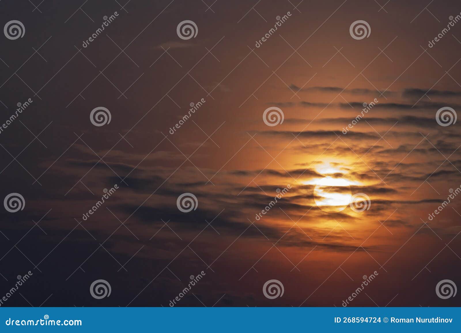 Orange Sunset with Horizontal Clouds Stock Photo - Image of color ...