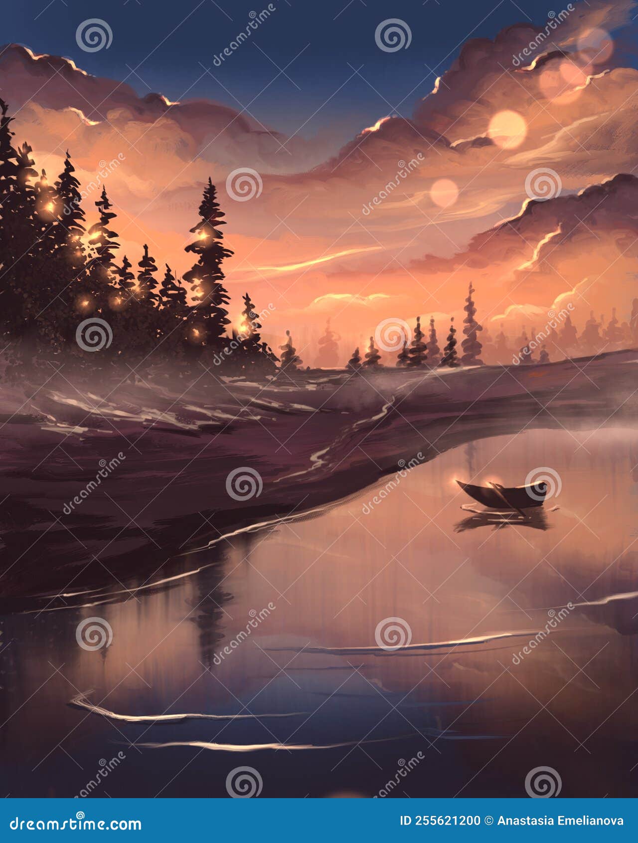 Orange Sunset in the Mountains Stock Illustration - Illustration of ...