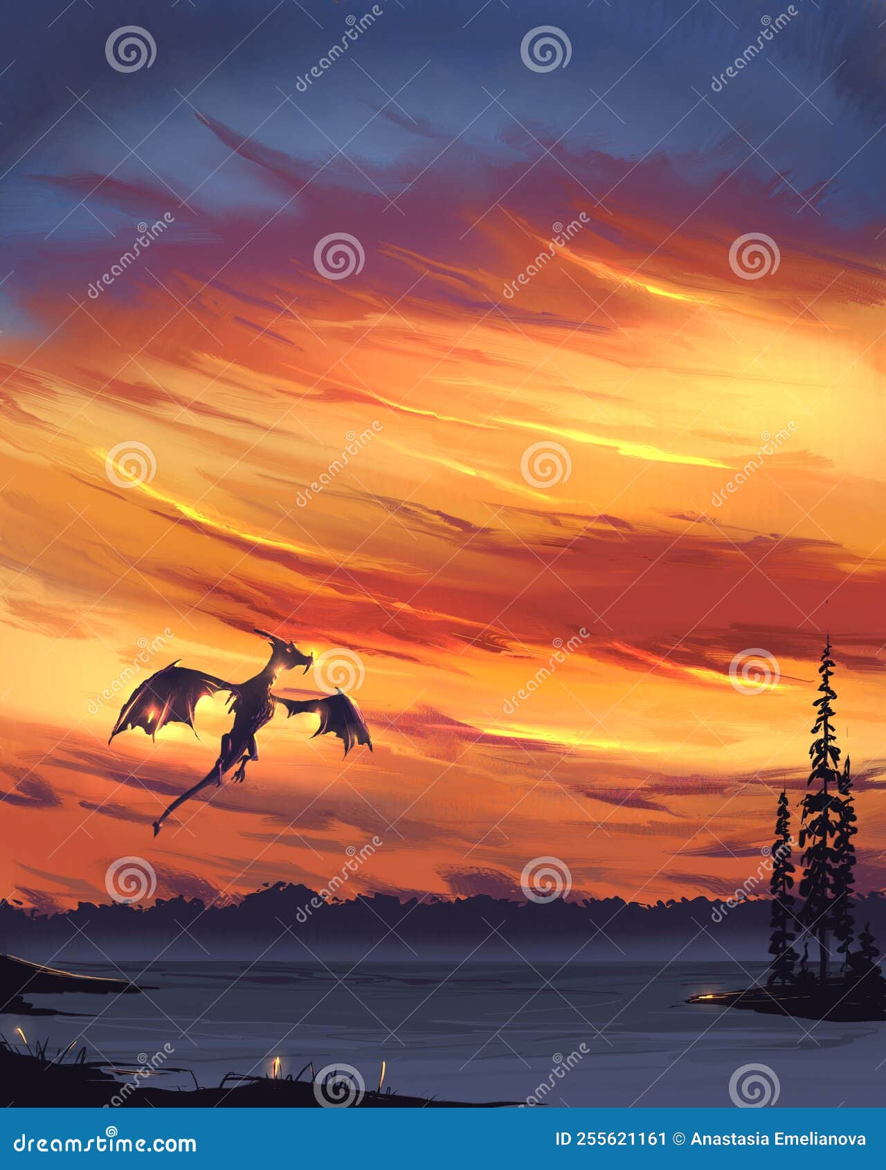 Orange Sunset in the Mountains Stock Image - Image of reflection ...