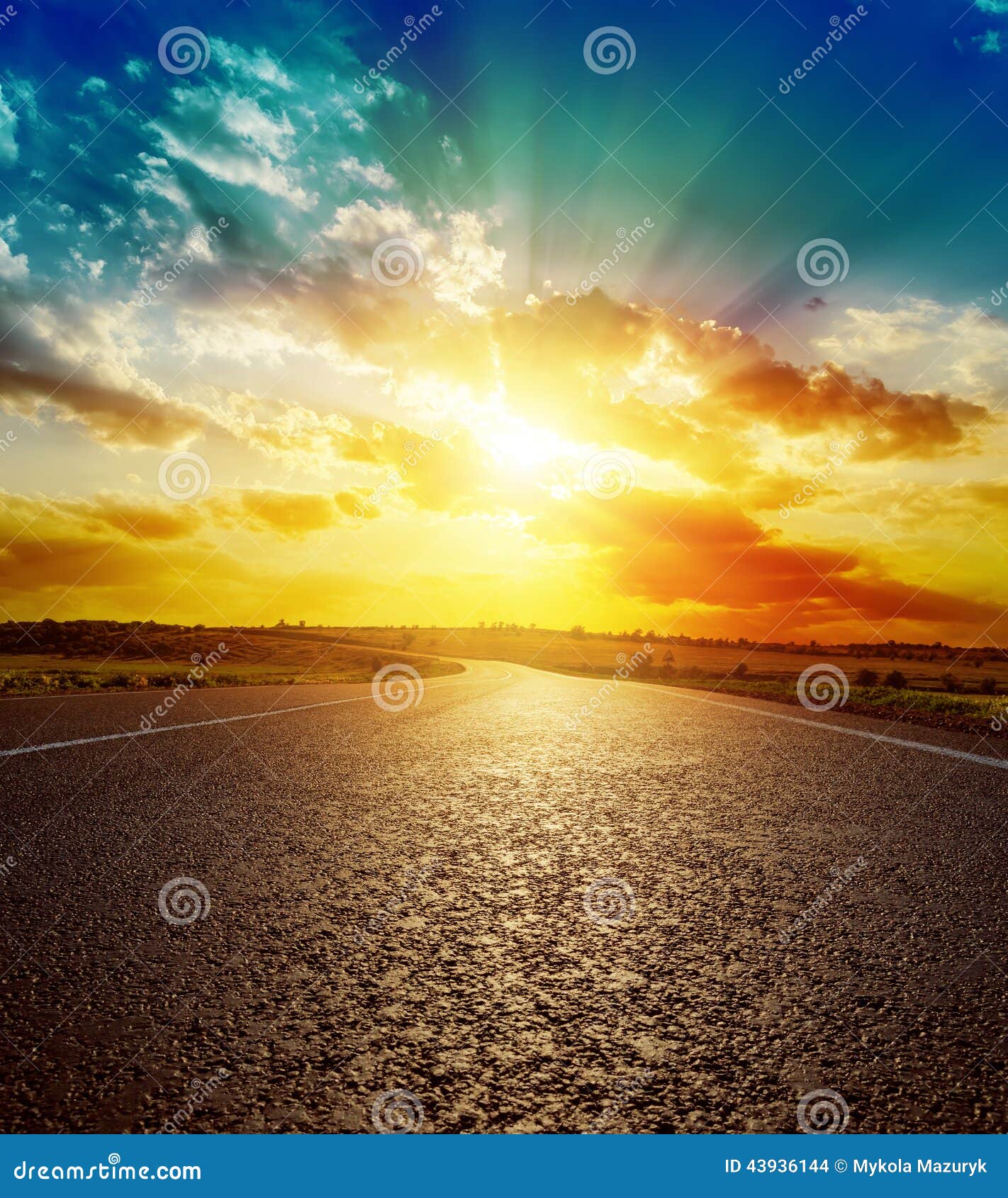 Orange Sunset Over Asphalt Road Stock Photo - Image of empty ...