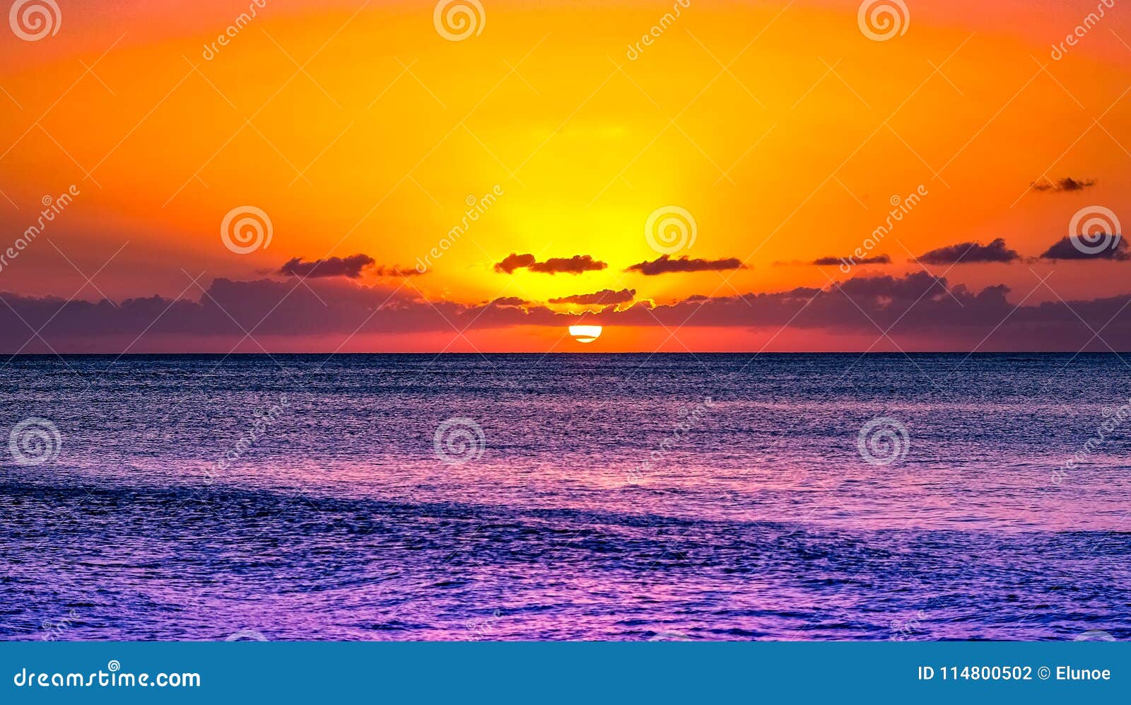 Orange Sunset Over Caribbean Waters. Stock Photo - Image of trees ...