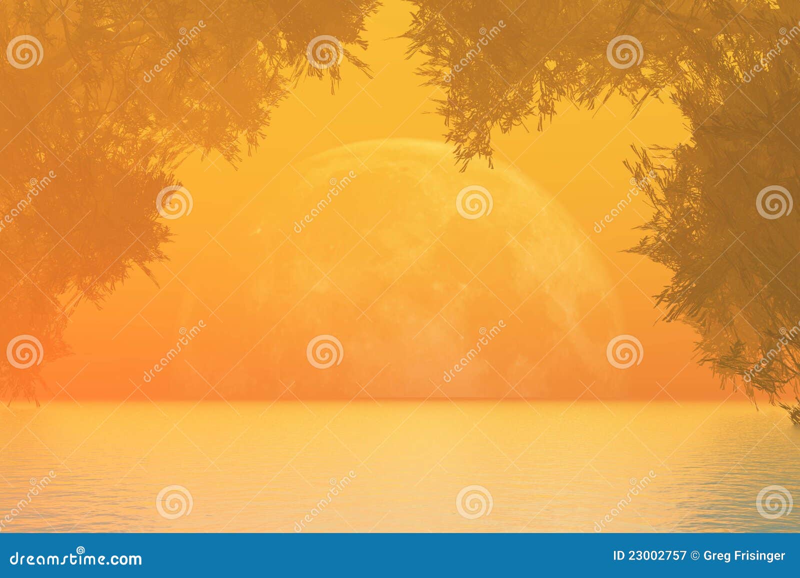 Orange sunset over lake stock illustration. Illustration of colourful ...