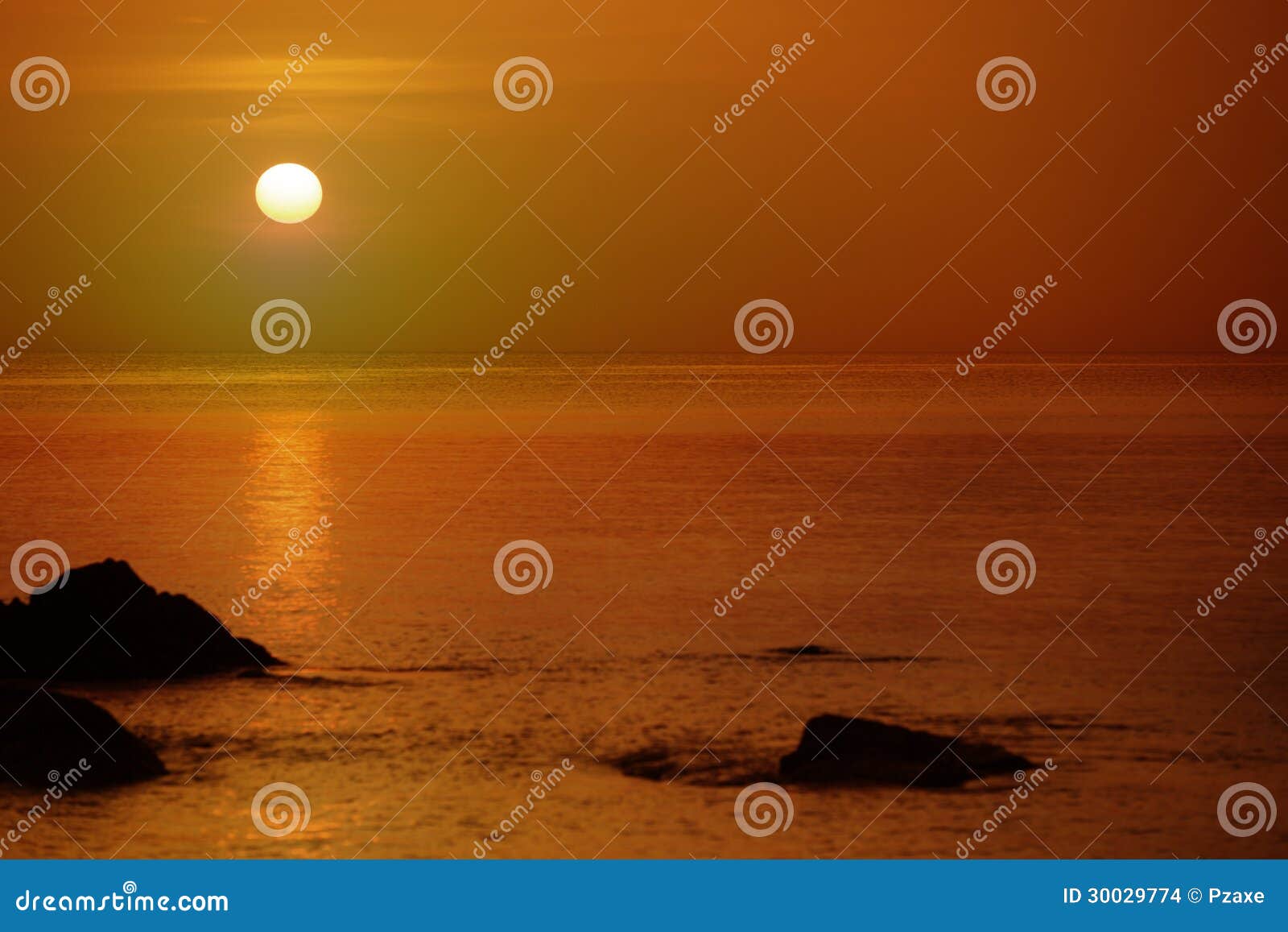 Orange Sunset Over the Sea with Rocks Stock Photo - Image of dawn ...