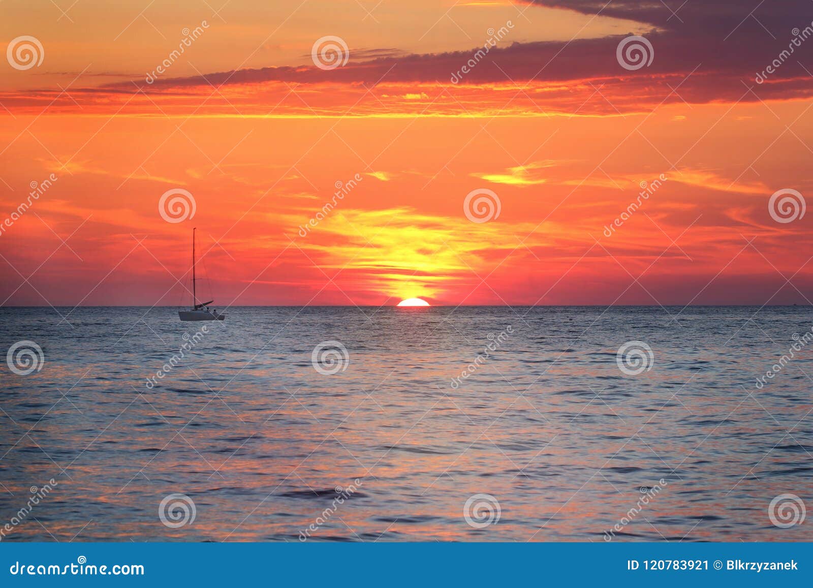 Orange Sunset by the Sea and Boat. Stock Image - Image of shine, travel ...