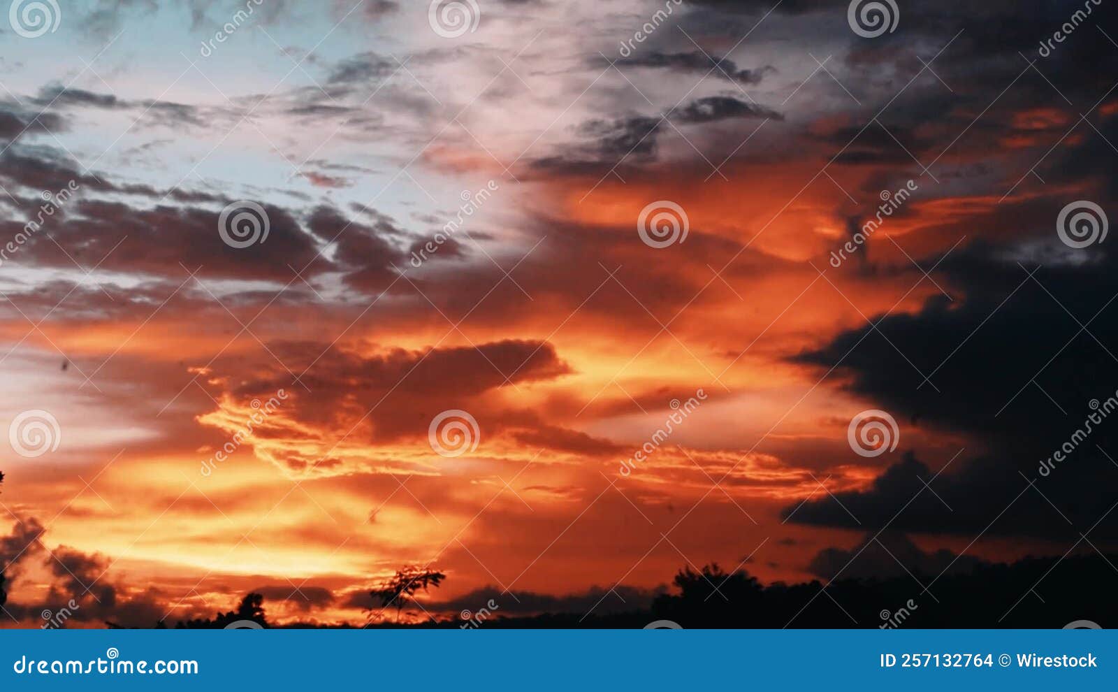 Orange Sunset Sky with Clouds Above the Forest in Autumn. Dramatic ...