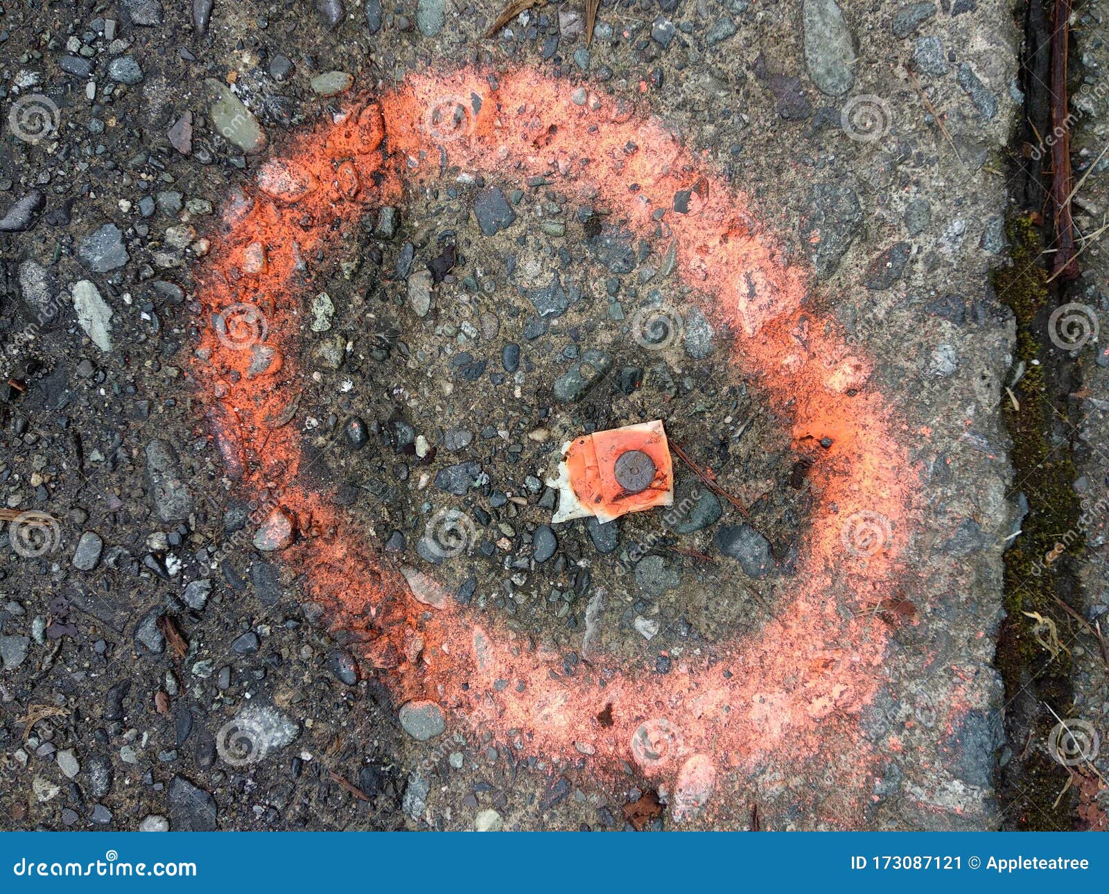 Orange Surveyor`s Mark on Road Stock Image - Image of rough, road ...