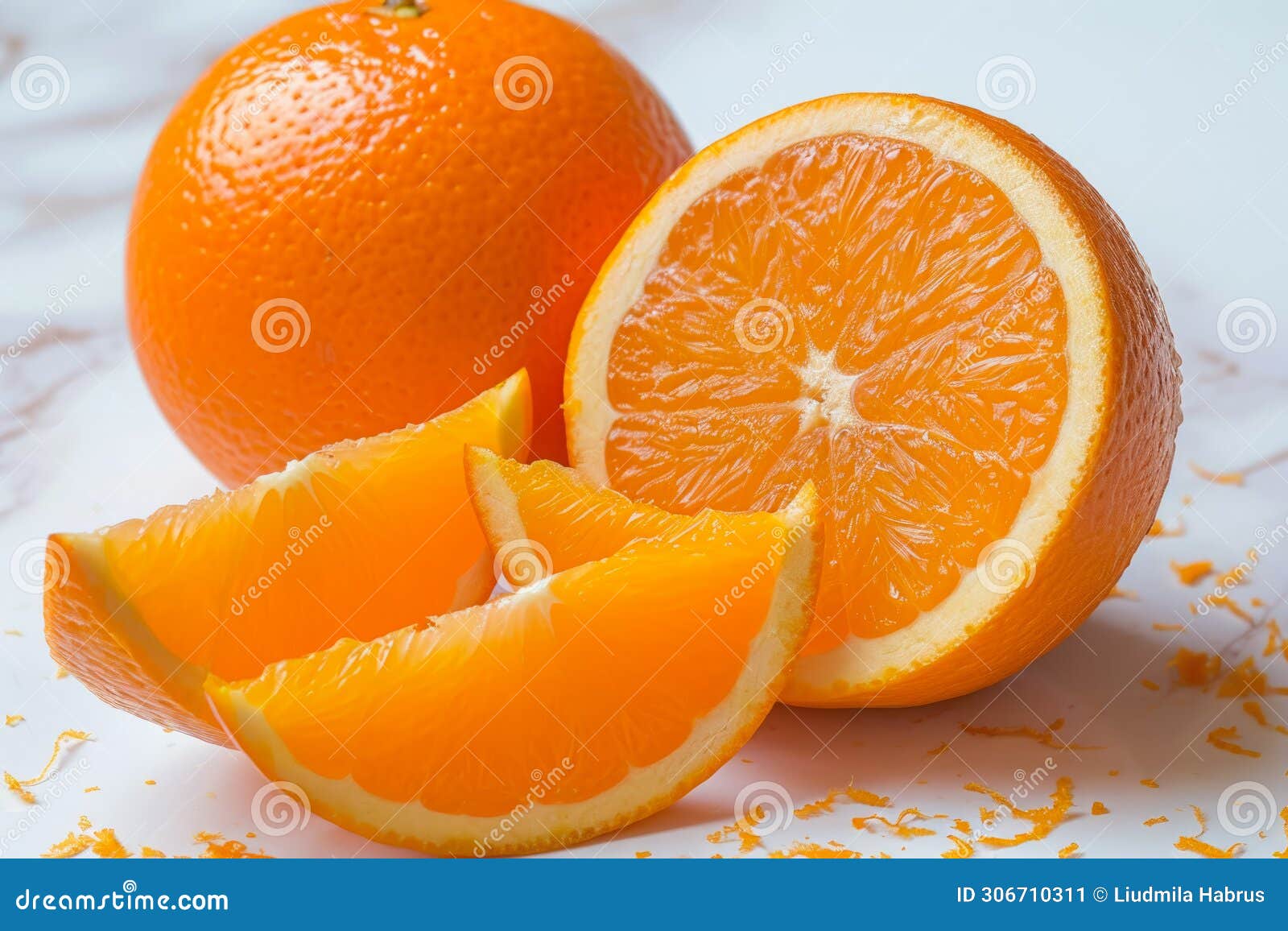 An Orange with a Sweet Flavor and a Orange Peel Cut into Segments Stock ...