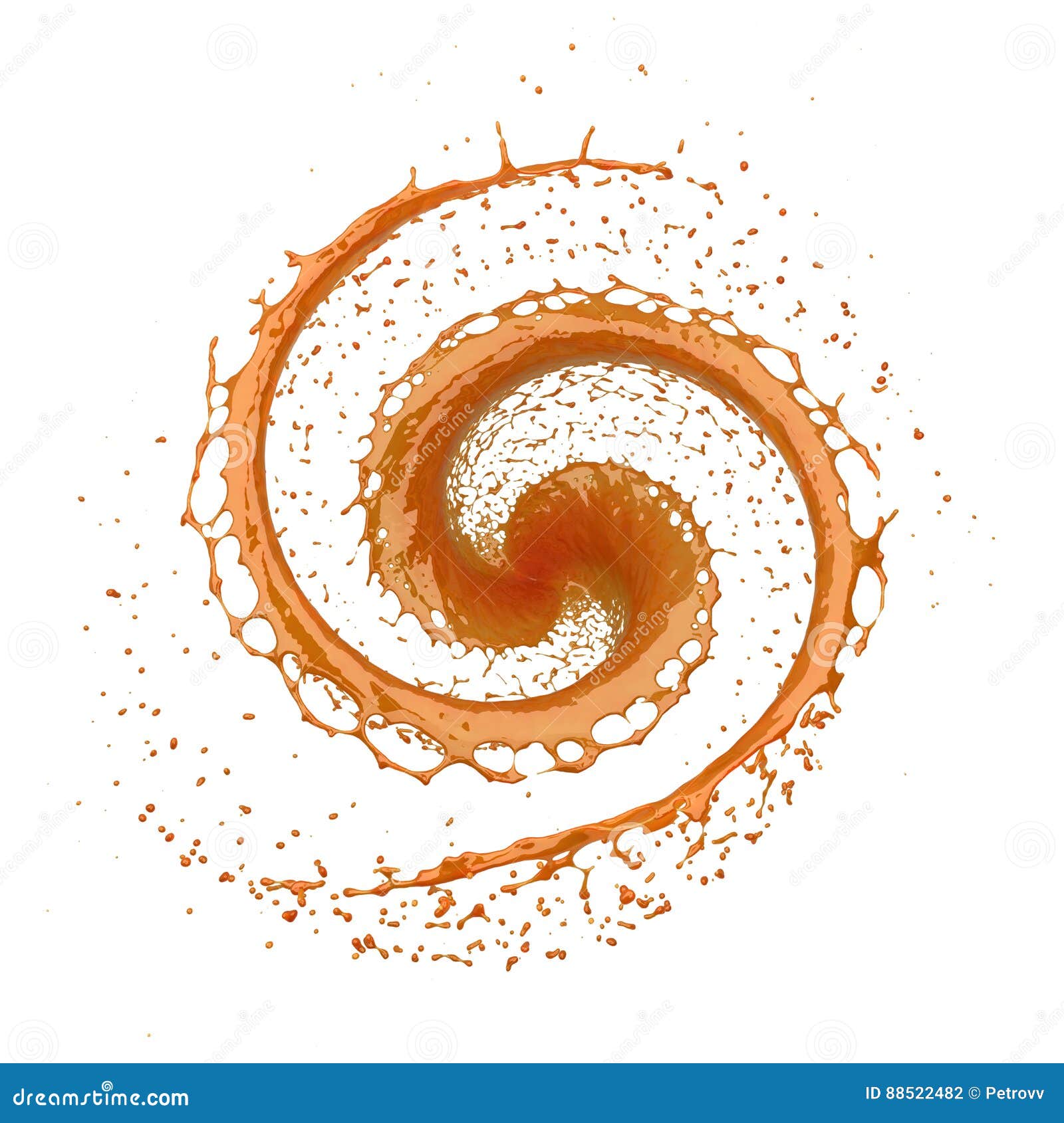 Orange Swirl Splash Isolated on White 3d Rendering Stock Illustration ...