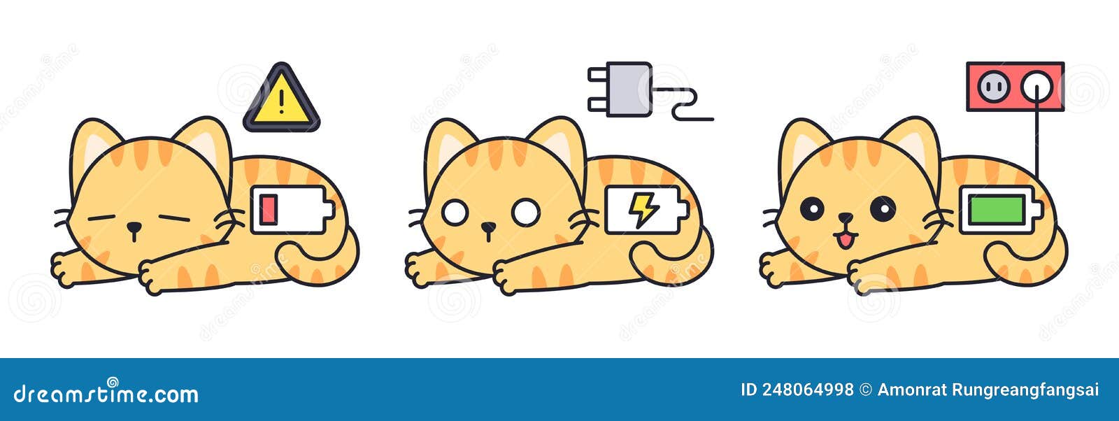 Orange Tabby Cat with Battery Charging Icon Set Stock Vector ...