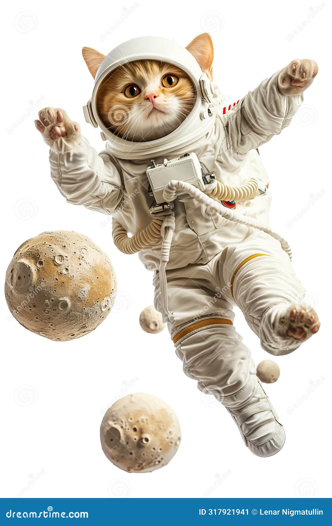 Orange Tabby Cat Dressed As an Astronaut Floating in Space with Moons ...