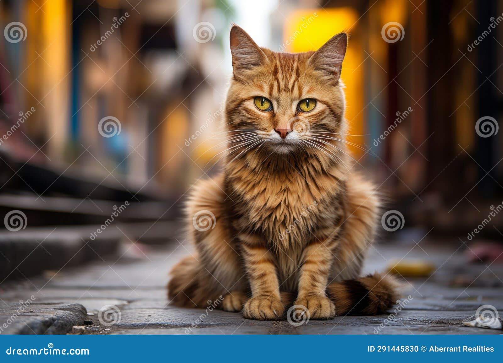 An Orange Tabby Cat Sitting on the Ground in an Alley Stock ...
