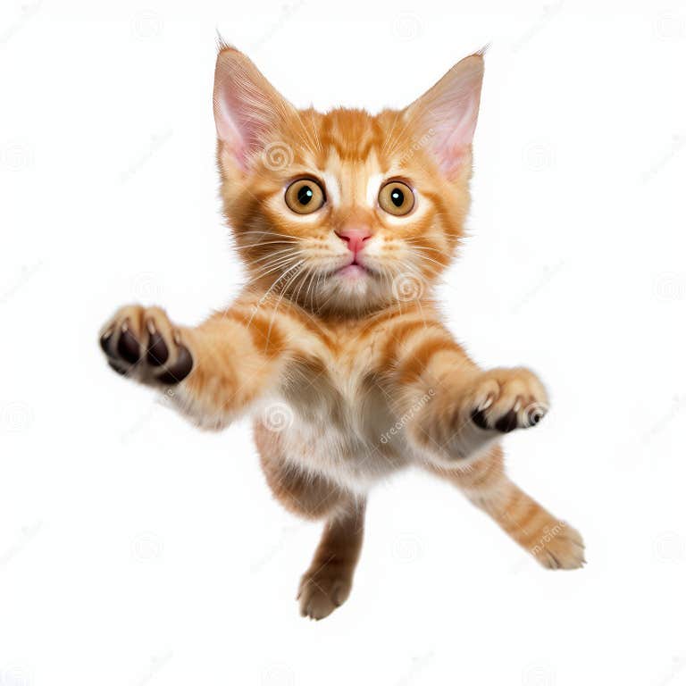 An Orange Tabby Kitten is Flying in the Air Stock Illustration ...