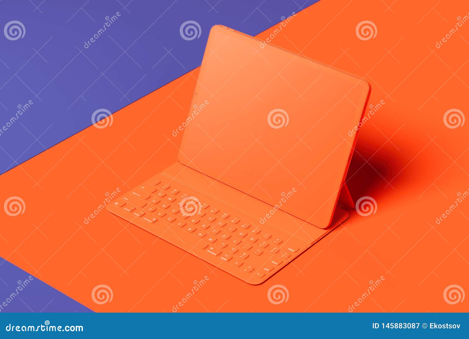 Orange Tablet with Blank Screen on Orange and Violet Background. 3d ...