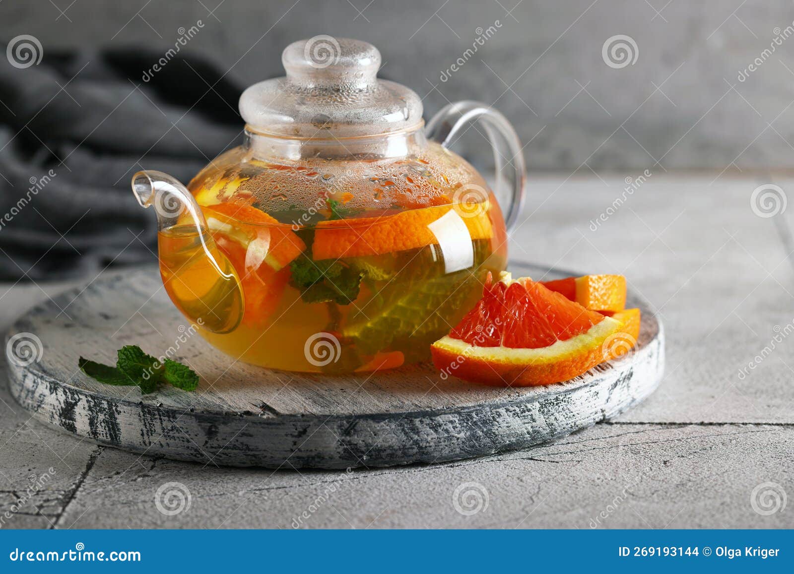 Orange Tea with Mint in Teapot Stock Photo - Image of transparent ...