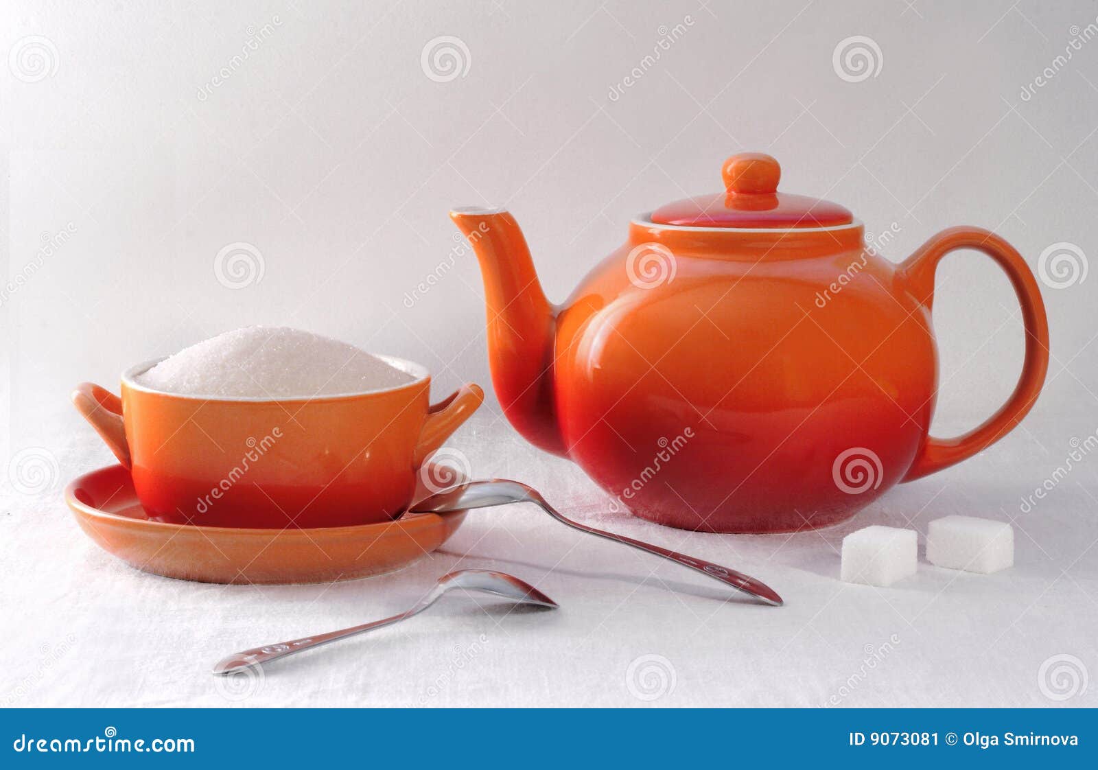 Orange Teapot and Sugar Bowl on a White Background Stock Image - Image ...