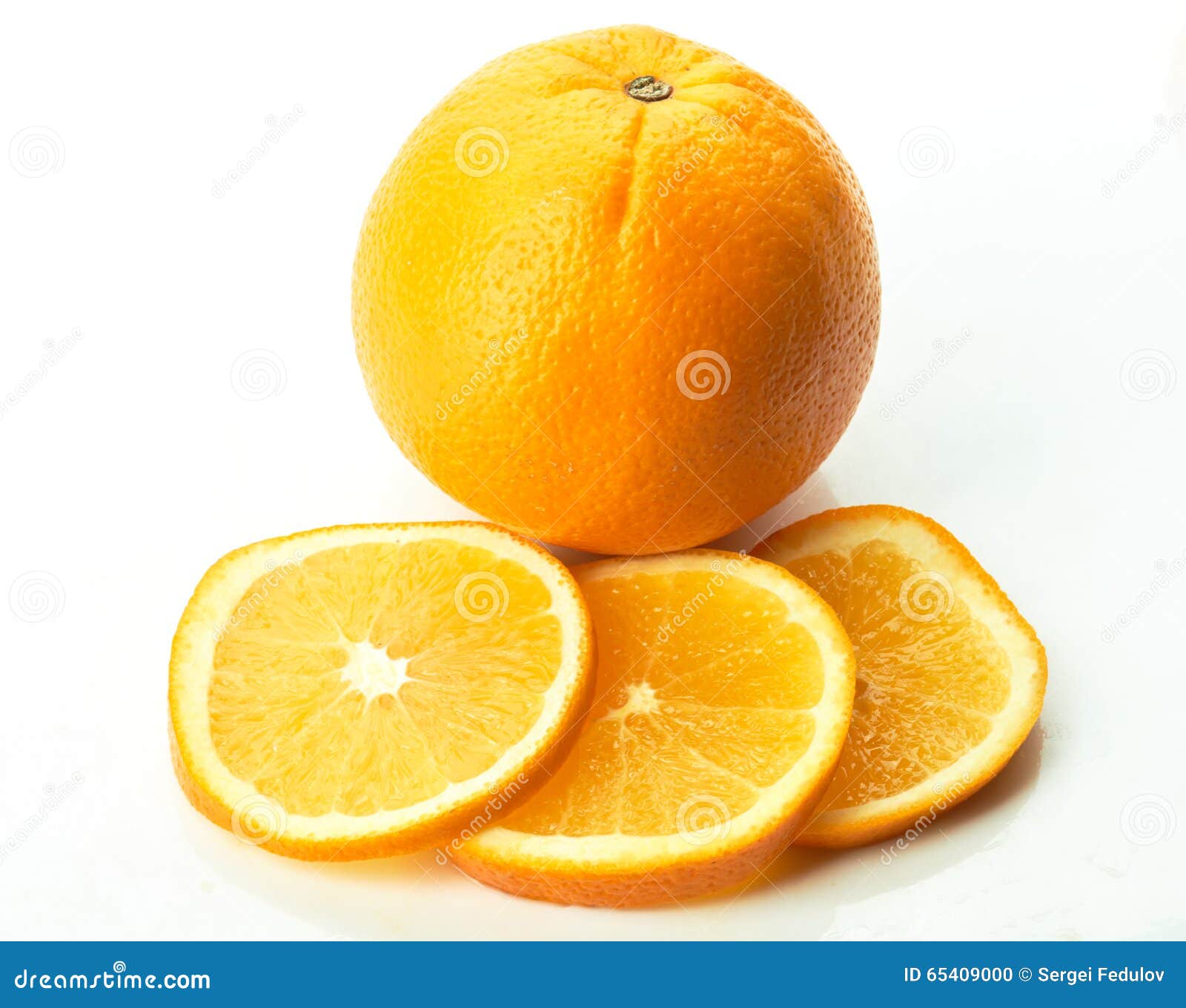 Orange with Three Pieces on White Stock Photo - Image of color, piece ...