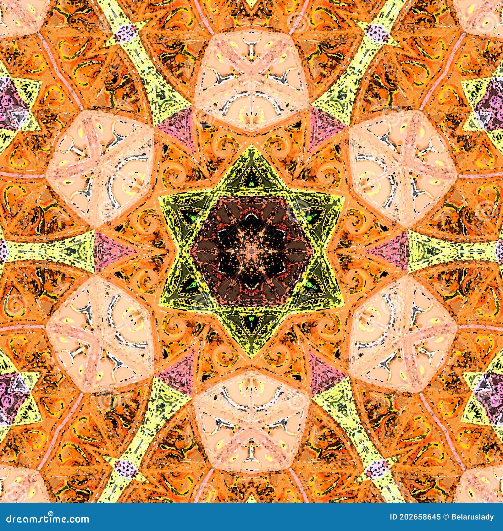 Orange Tile Pattern Illustration in Traditional Arabesque Style Stock ...