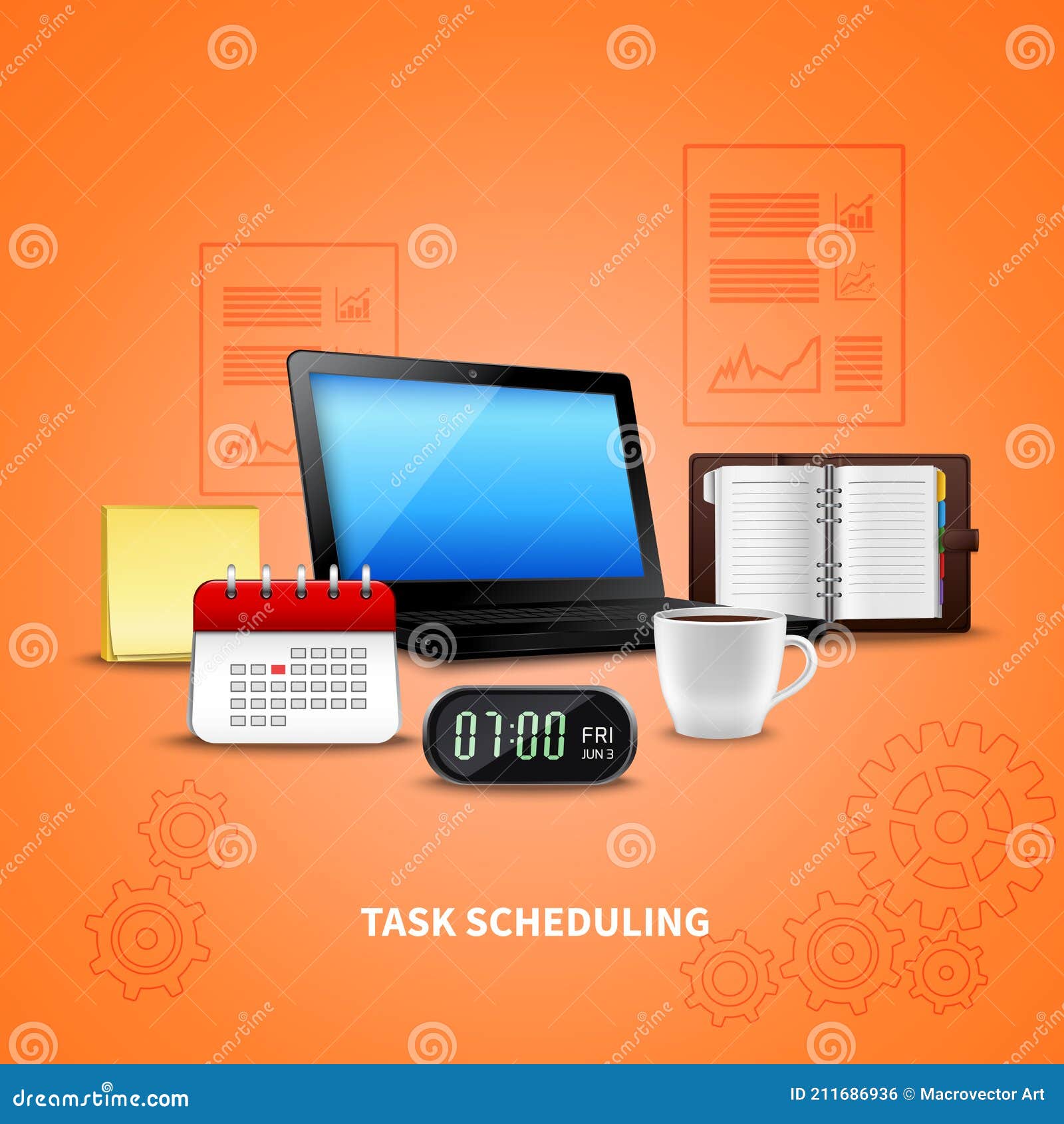 Orange Time Management Realistic Stock Vector - Illustration of graphic ...