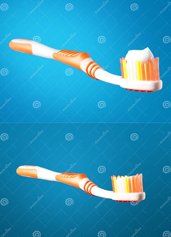 Orange Toothbrush with Toothpaste Stock Photo - Image of plastic, broom ...