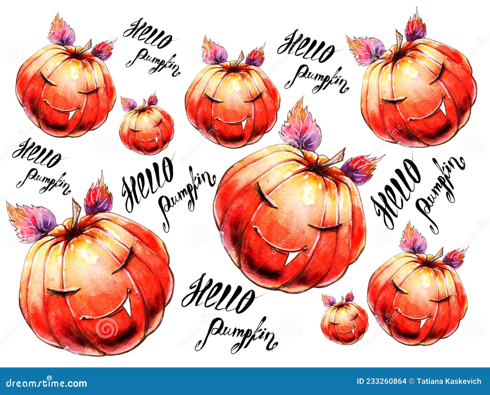 Orange Toothy Pumpkin Pattern, Drawing for Halloween. Stock ...
