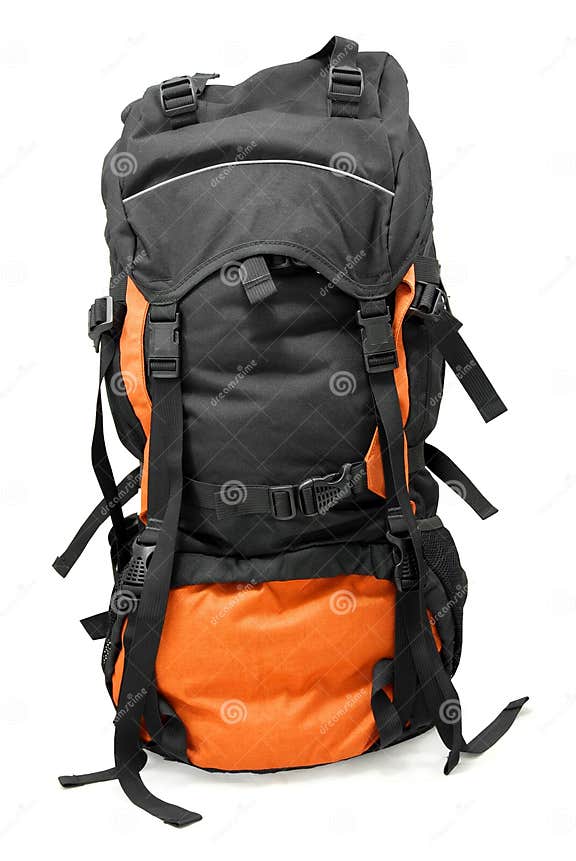 Orange tourist backpack stock image. Image of mountain - 2546995