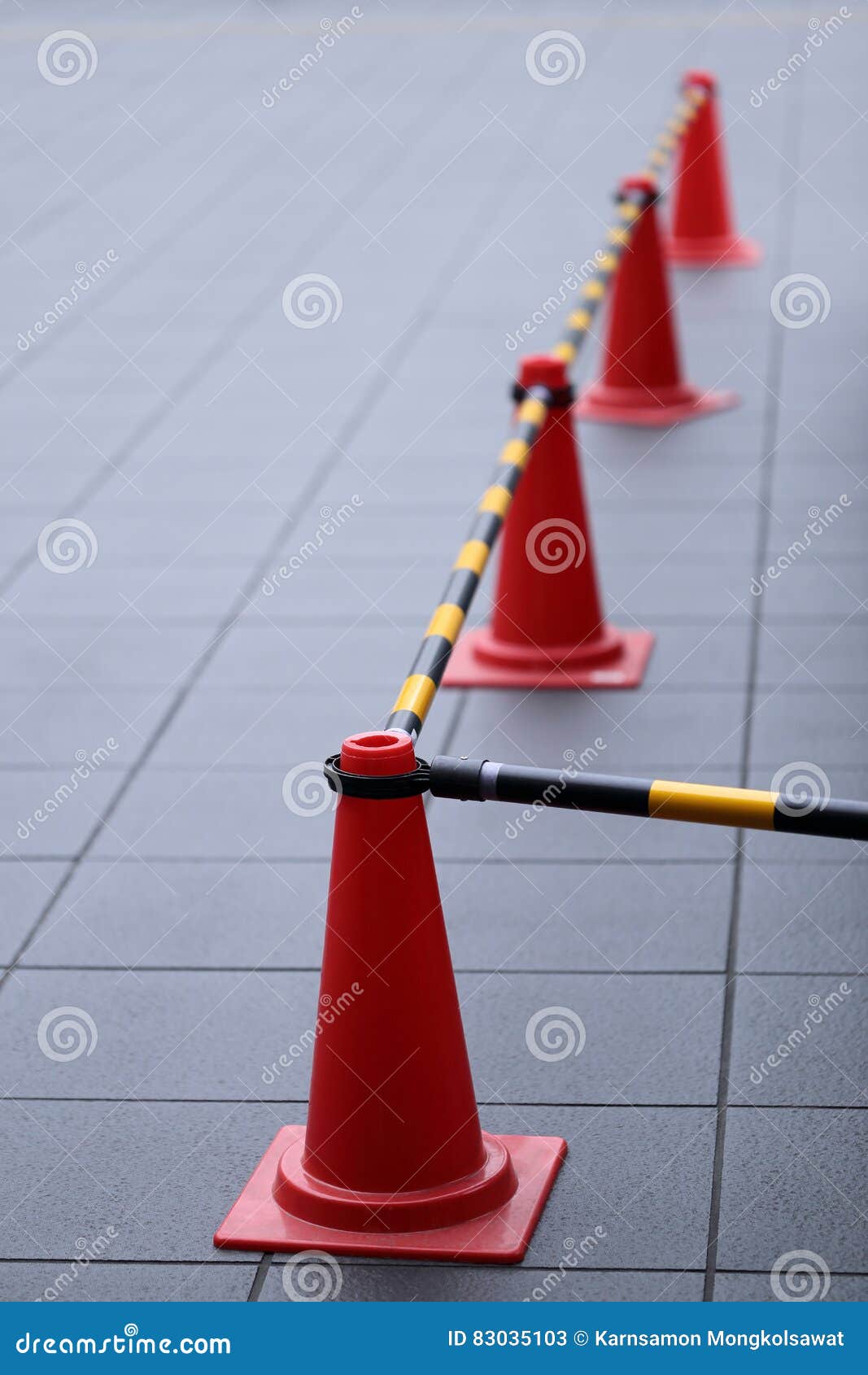 Orange Traffic Cones with Black and Yellow Bar Stock Image - Image of ...