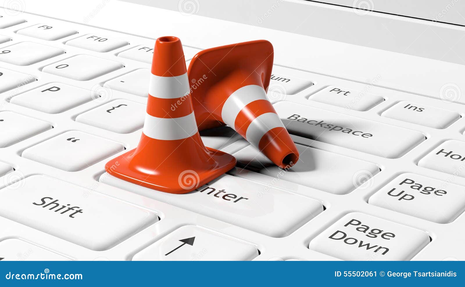 Orange Traffic Cones on White Laptop Stock Illustration - Illustration ...