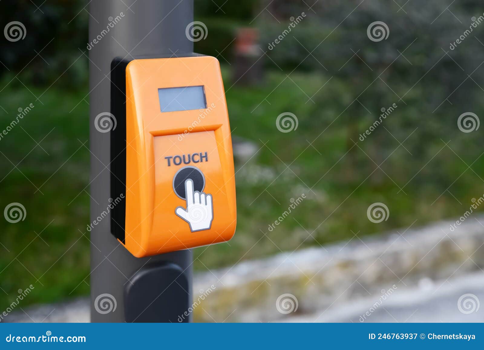 Orange Traffic Light Push Button on Pillar Outdoors Stock Image - Image ...