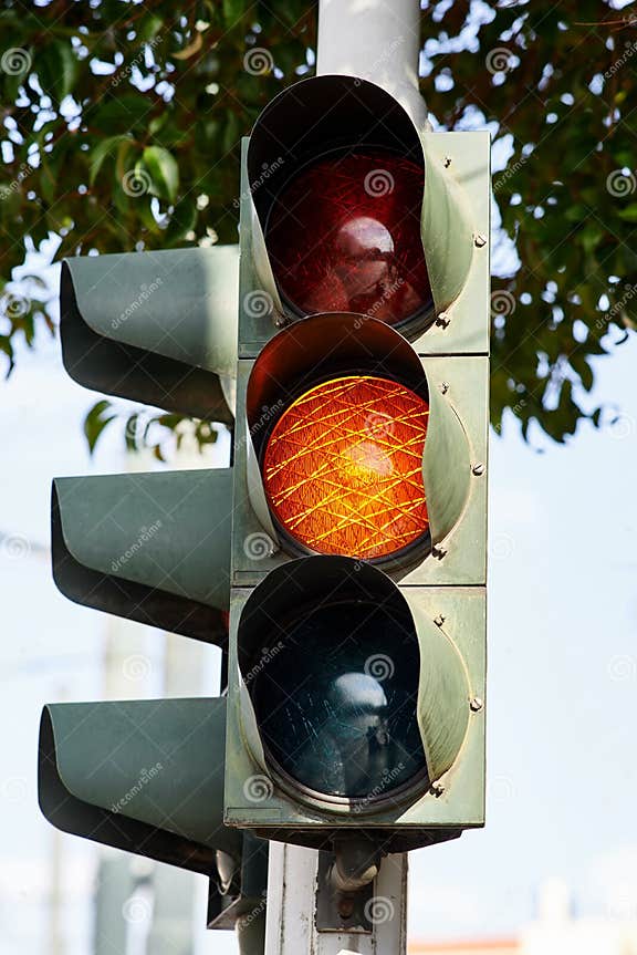 Orange traffic light. stock photo. Image of camera, semaphore - 85413824