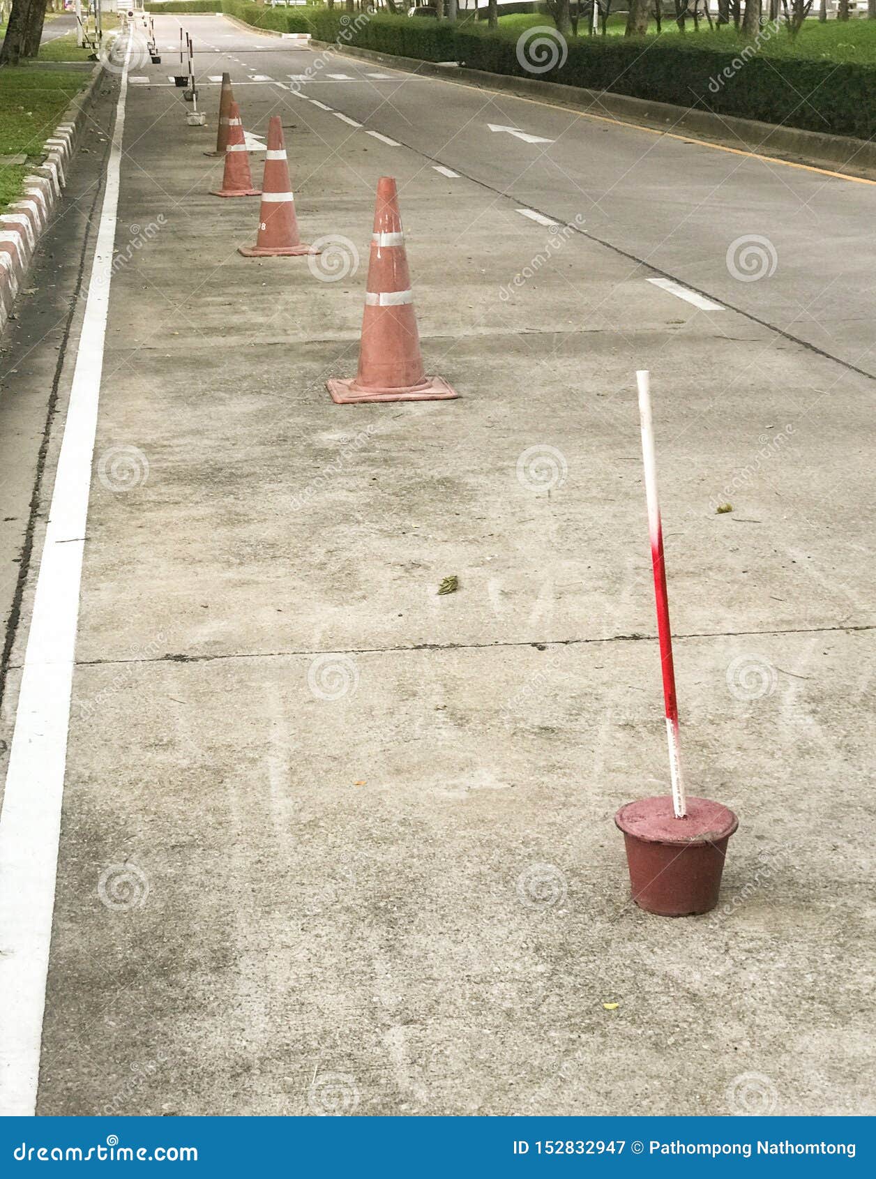 Traffic Reflective Bollards on the Concrete Street Stock Image - Image ...