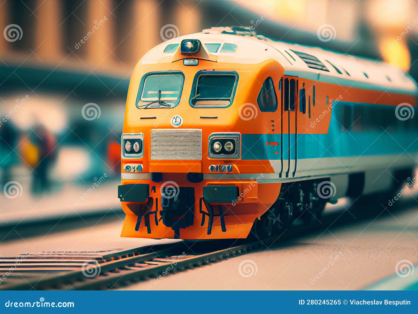 Orange Train Arrives at the Railway Station. Stock Illustration ...