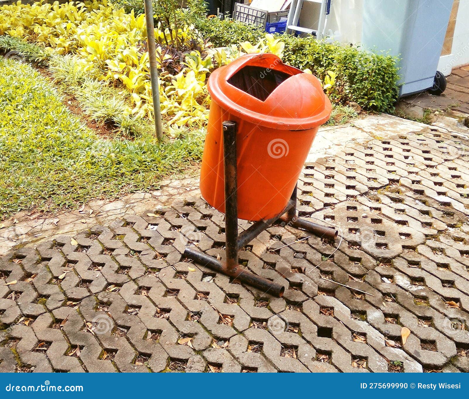 An Orange Trash Bin in the Park Stock Photo - Image of orange ...