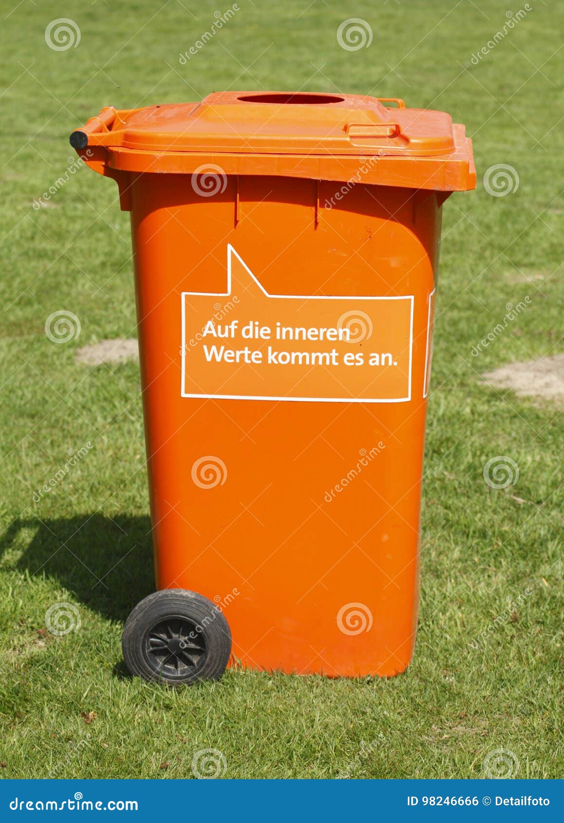 Orange Trash Can stock photo. Image of bins, paper, europe - 98246666