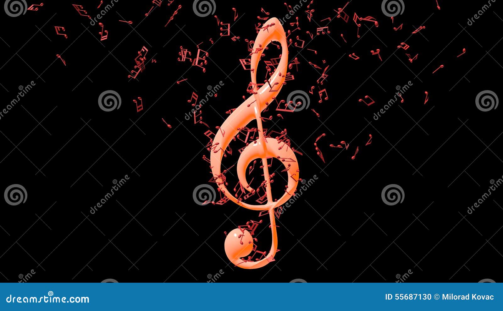 Orange Treble Clef with Flying Notes Stock Illustration - Illustration ...