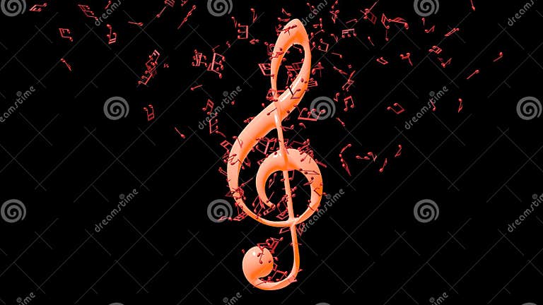 Orange Treble Clef with Flying Notes Stock Illustration - Illustration ...