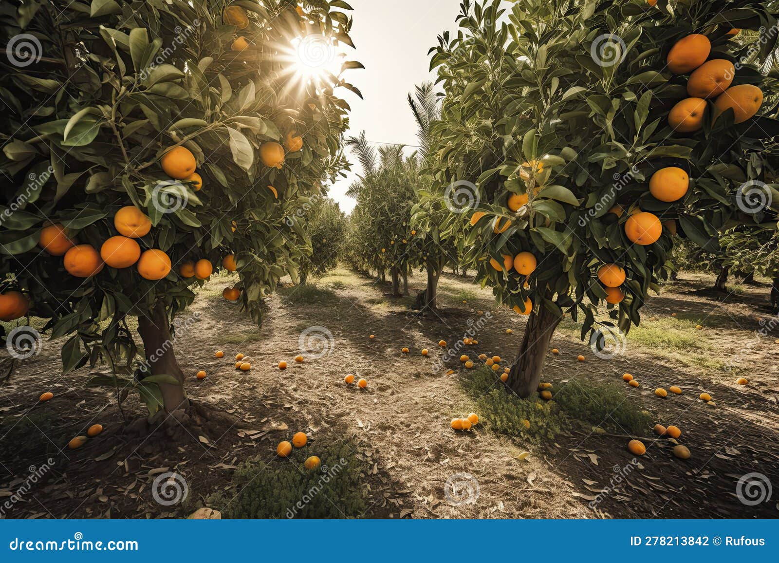 Orange Trees with Ripe Fruits Stock Illustration - Illustration of ...