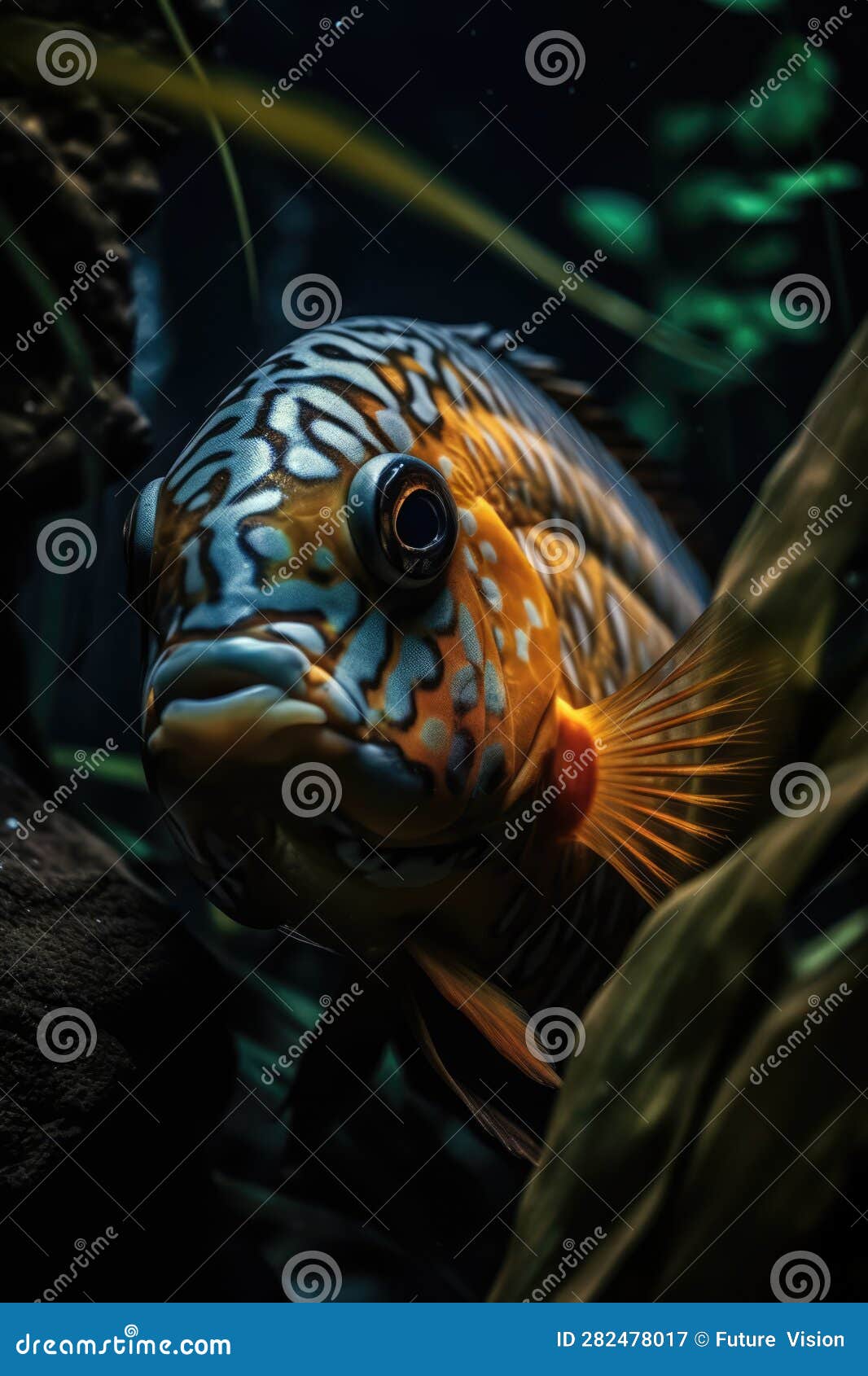 Orange Tropical Fish with Pattern and Coral Reef in Sea, Created Using ...