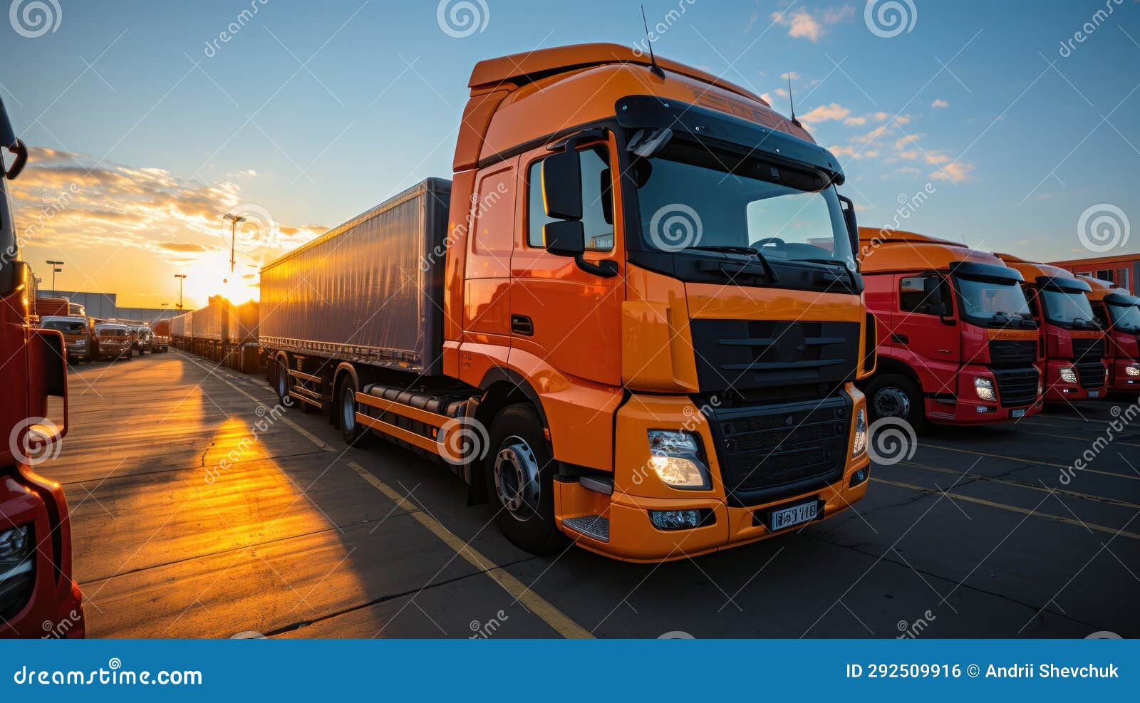 Orange Truck on Parking, Freight Transportation and Logistics Stock ...