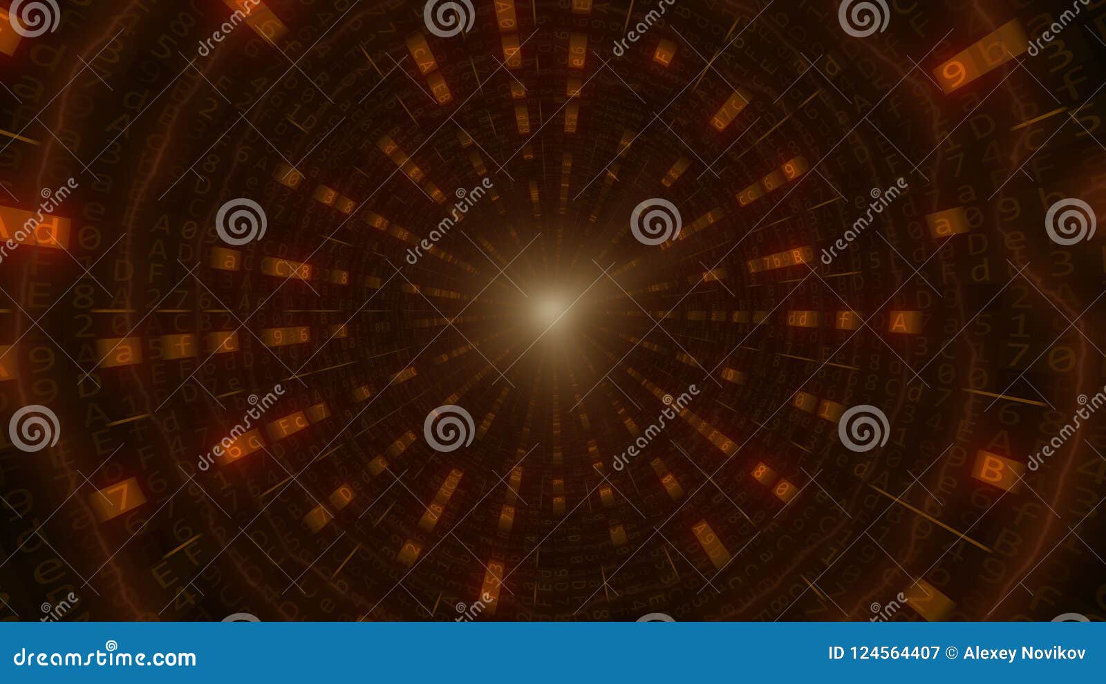 Orange Tunnel Made of Computer Code. 3D Rendering Stock Illustration ...