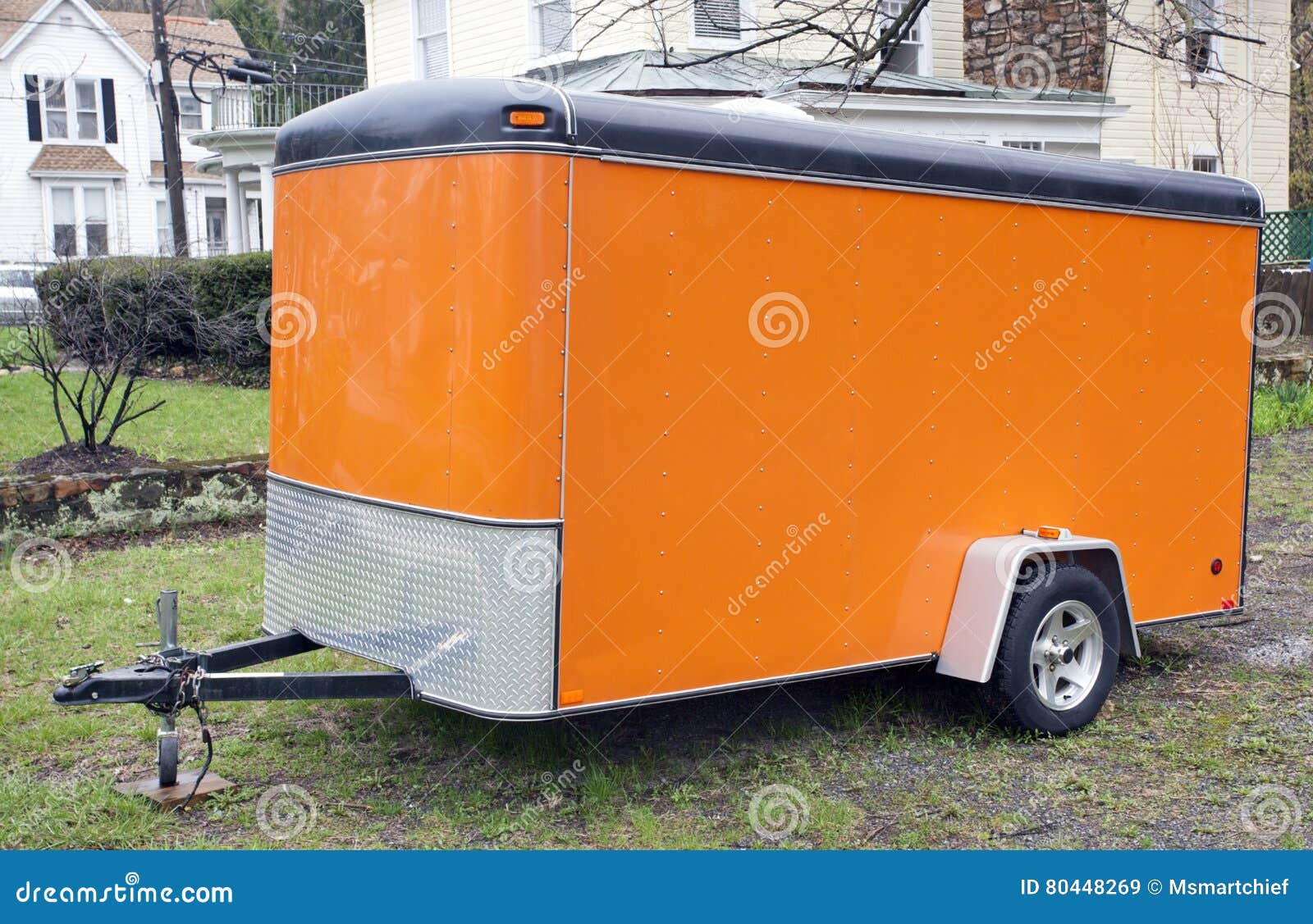 Orange Two-Wheel Trailer stock image. Image of trucking - 80448269