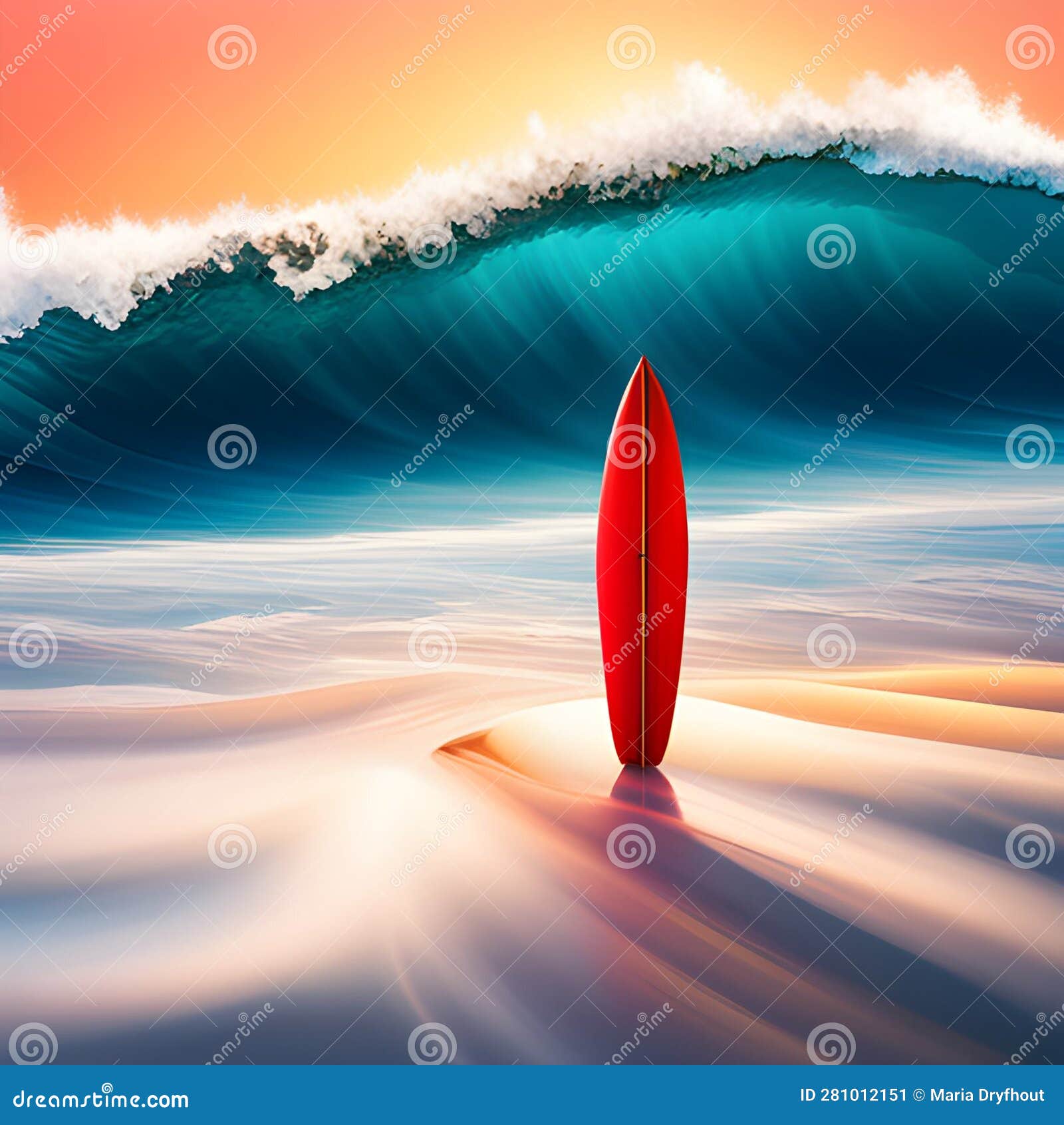 Orange Upright Surfboard in Beach Sand Stock Illustration ...