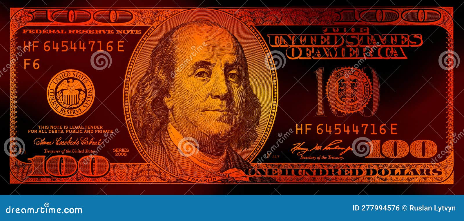 Orange US 100 Dollar Banknote Stock Photo - Image of decorative, orange ...