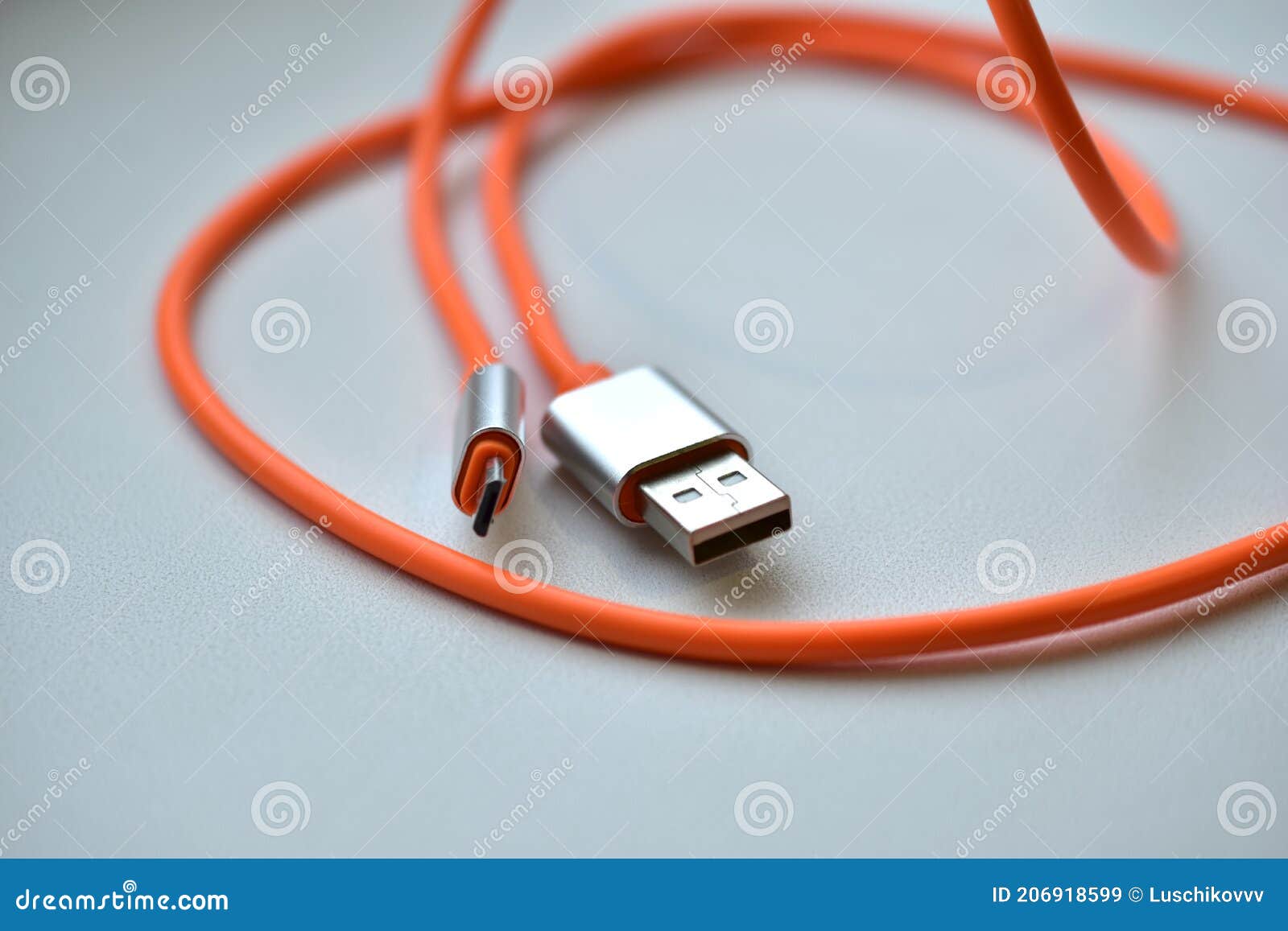 Orange Usb Cable with Silver Contacts on White Background Stock Image ...
