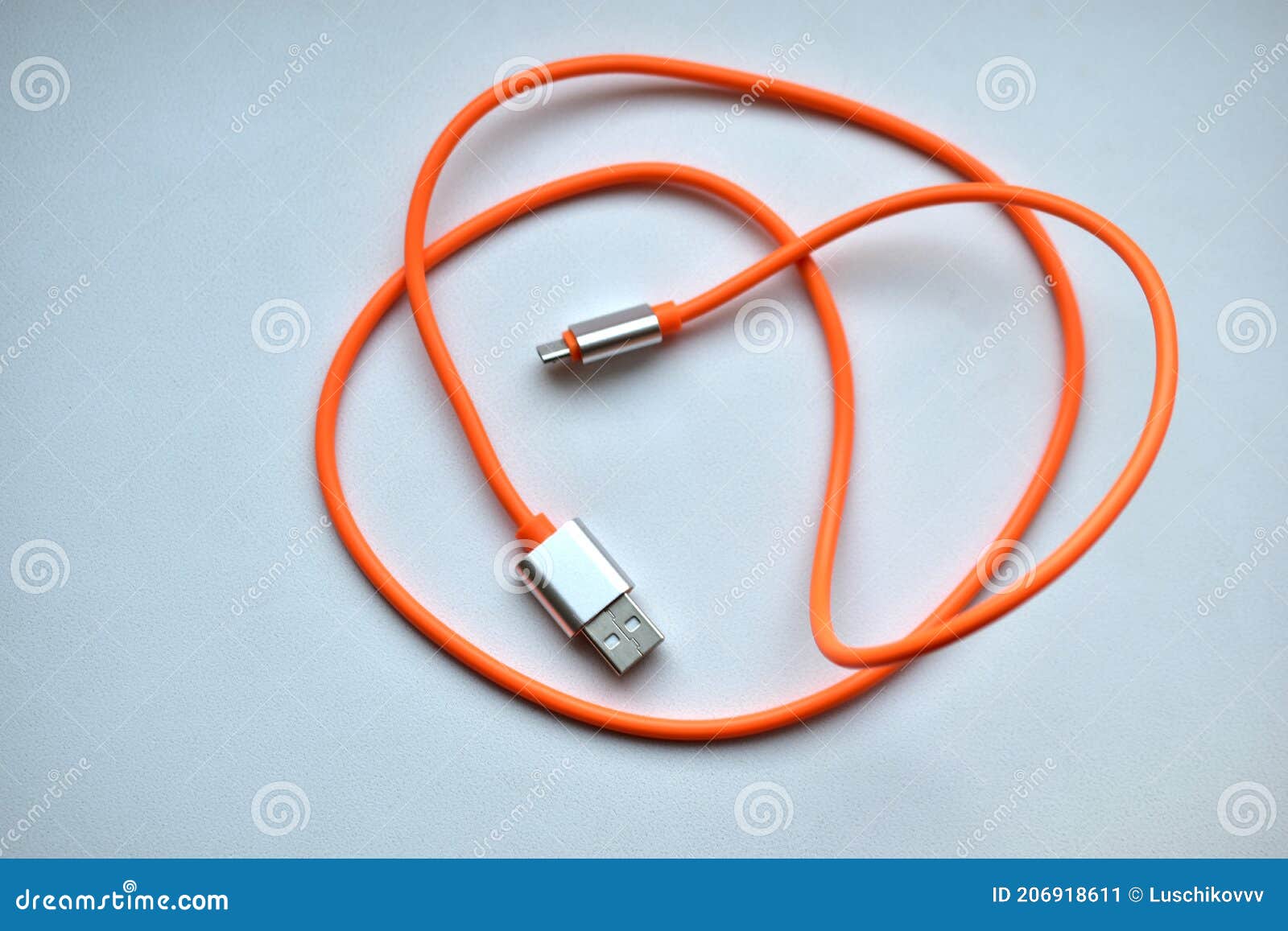 Orange Usb Cable with Silver Contacts on White Background Stock Image ...