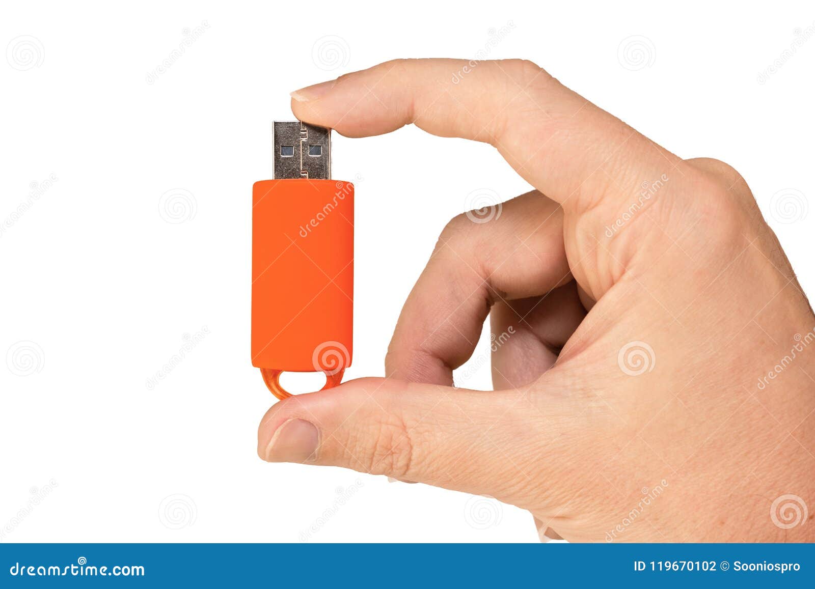 Orange USB Flash Drive on Hand with Isolated White Background Stock ...