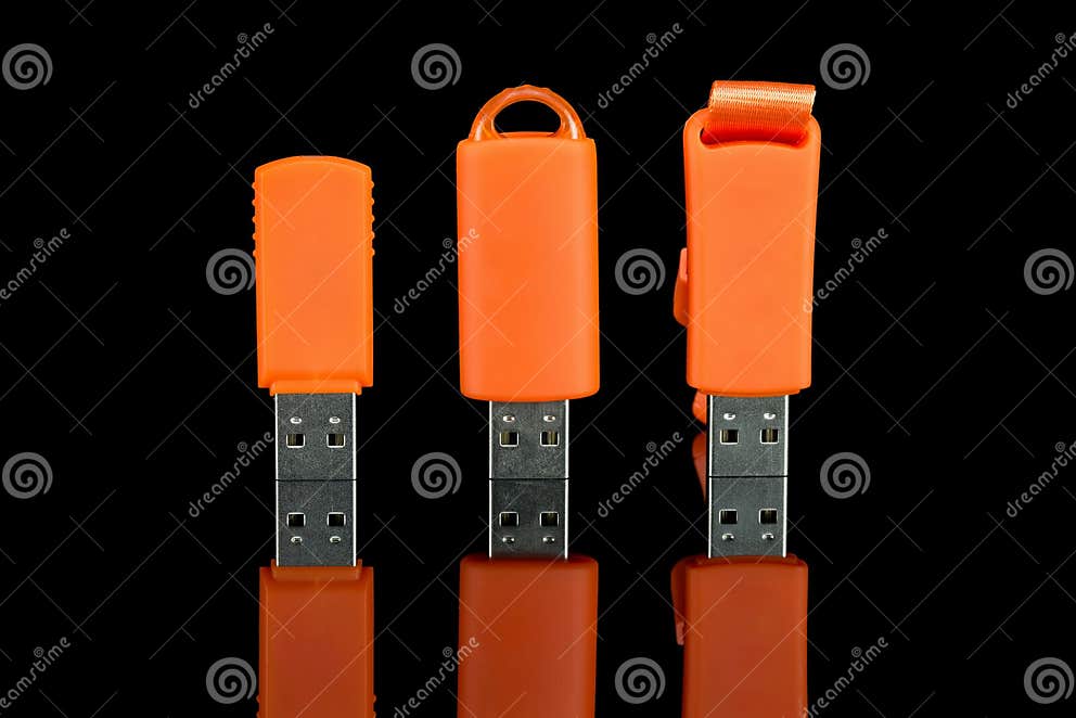 Orange USB Flash Stick on Black Background Stock Image - Image of ...