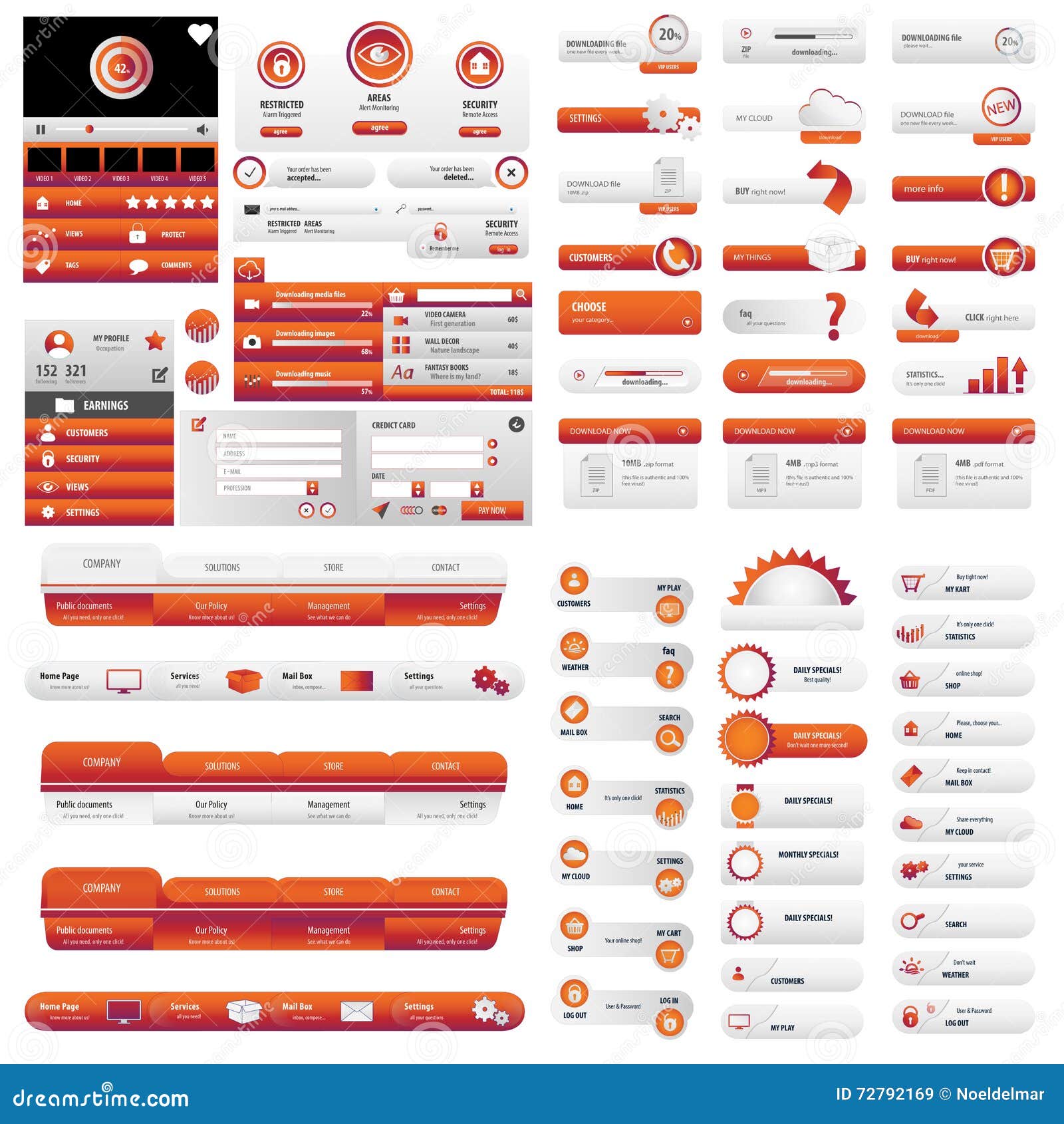 Orange User Interface Button Set Stock Vector - Illustration of golden ...